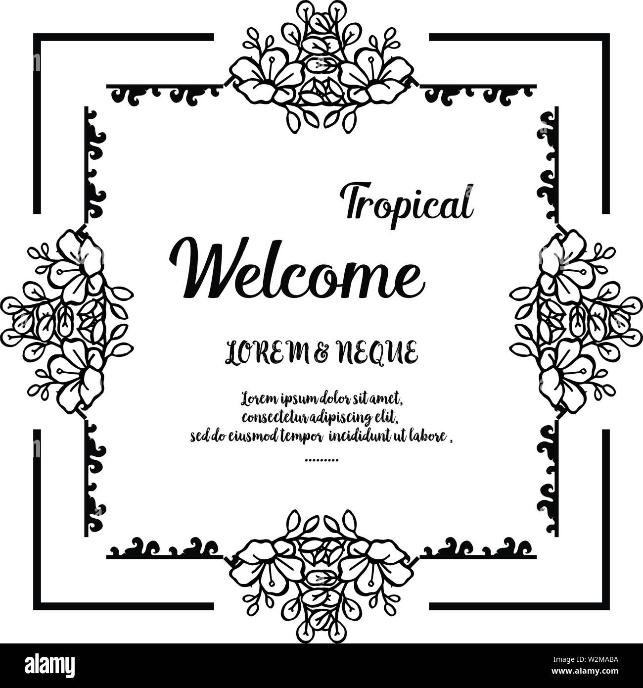 Lettering welcome tropical for greeting card, drawing elegant flower ...
