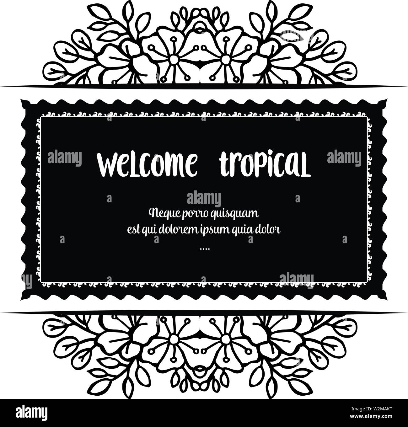 Wreath frame with cute flower, ornament design welcome tropical. Vector ...