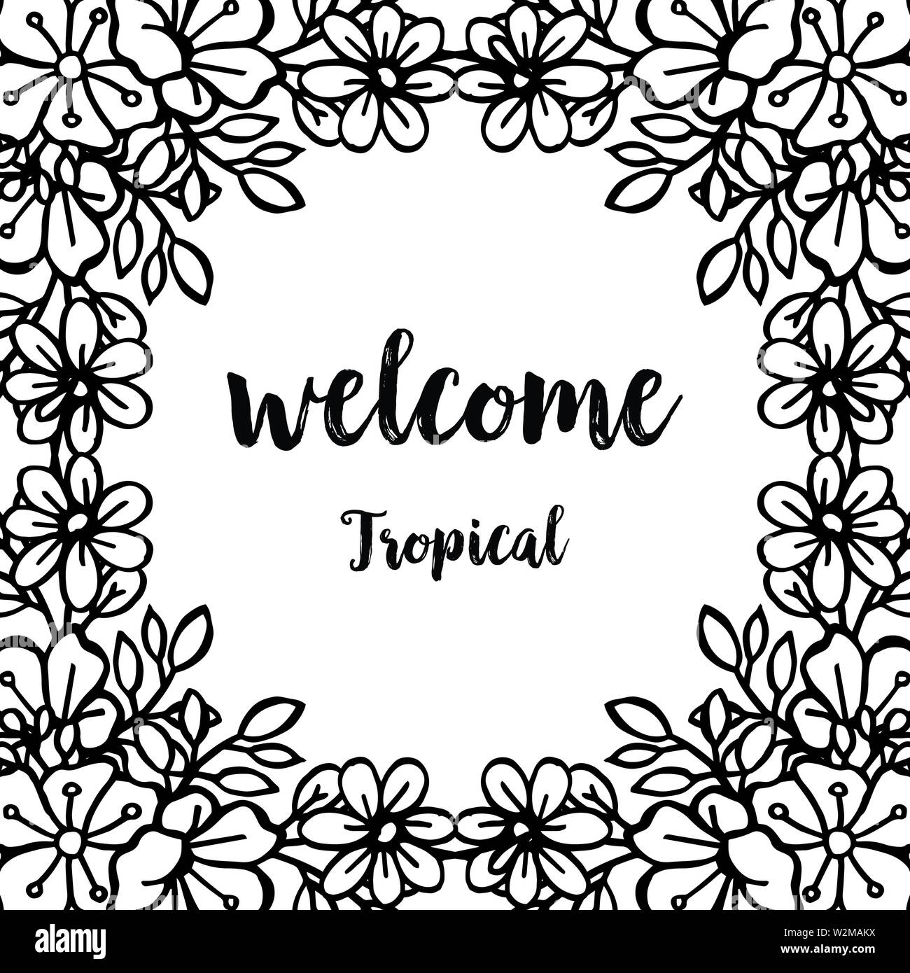 Wreath frame with cute flower, ornament design welcome tropical. Vector ...