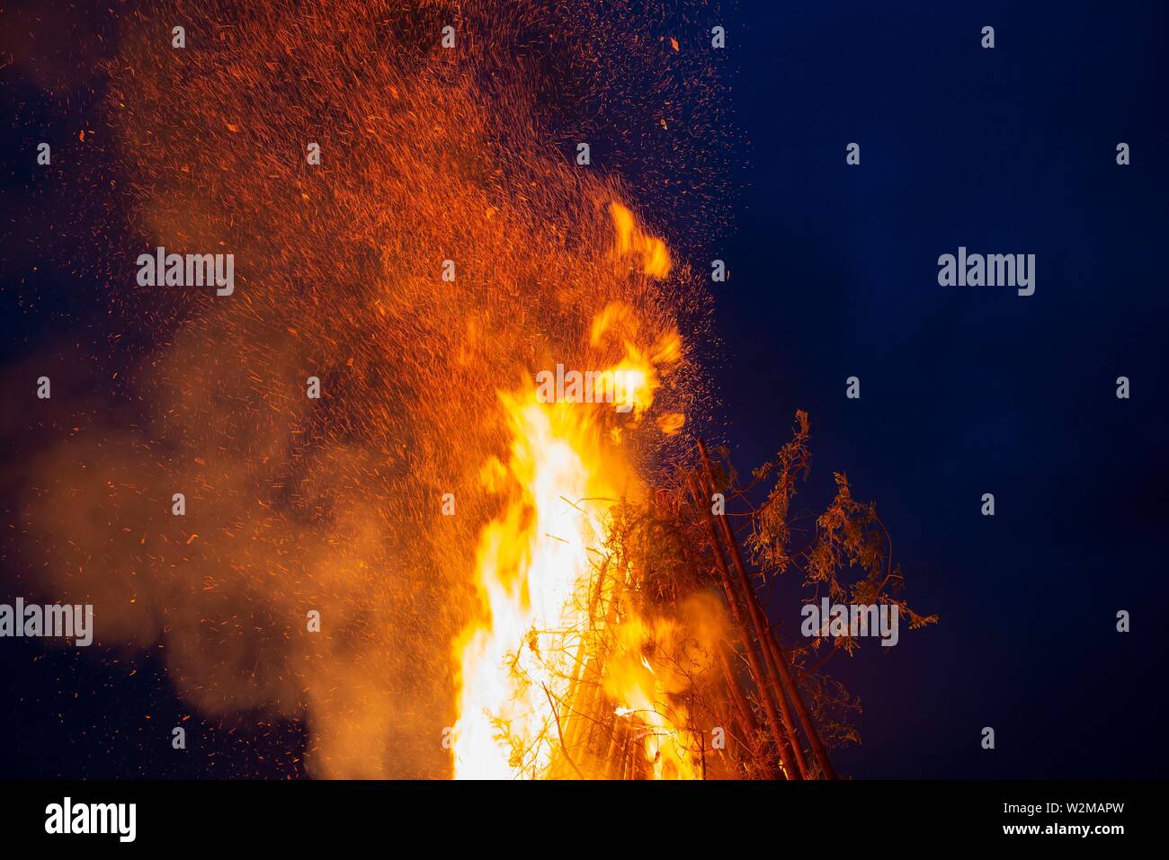 Midsummer lights, Fire of St John's Eve, flying sparks, Gelting, Upper ...