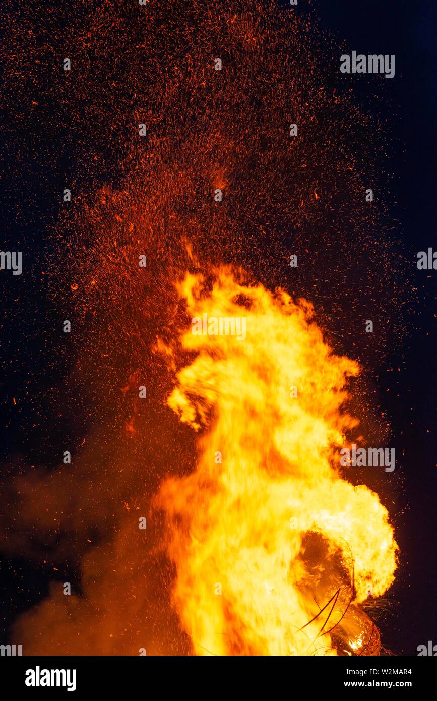 Midsummer lights, Fire of St John's Eve, flying sparks, Gelting, Upper ...