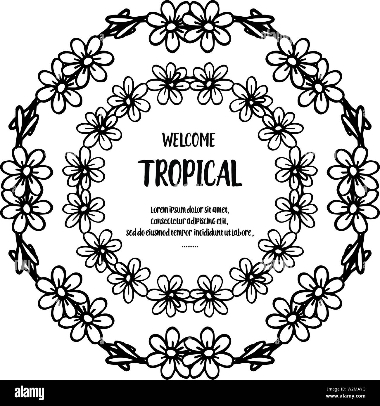 Welcome tropical lettering with decor flower frame, for brochures ...