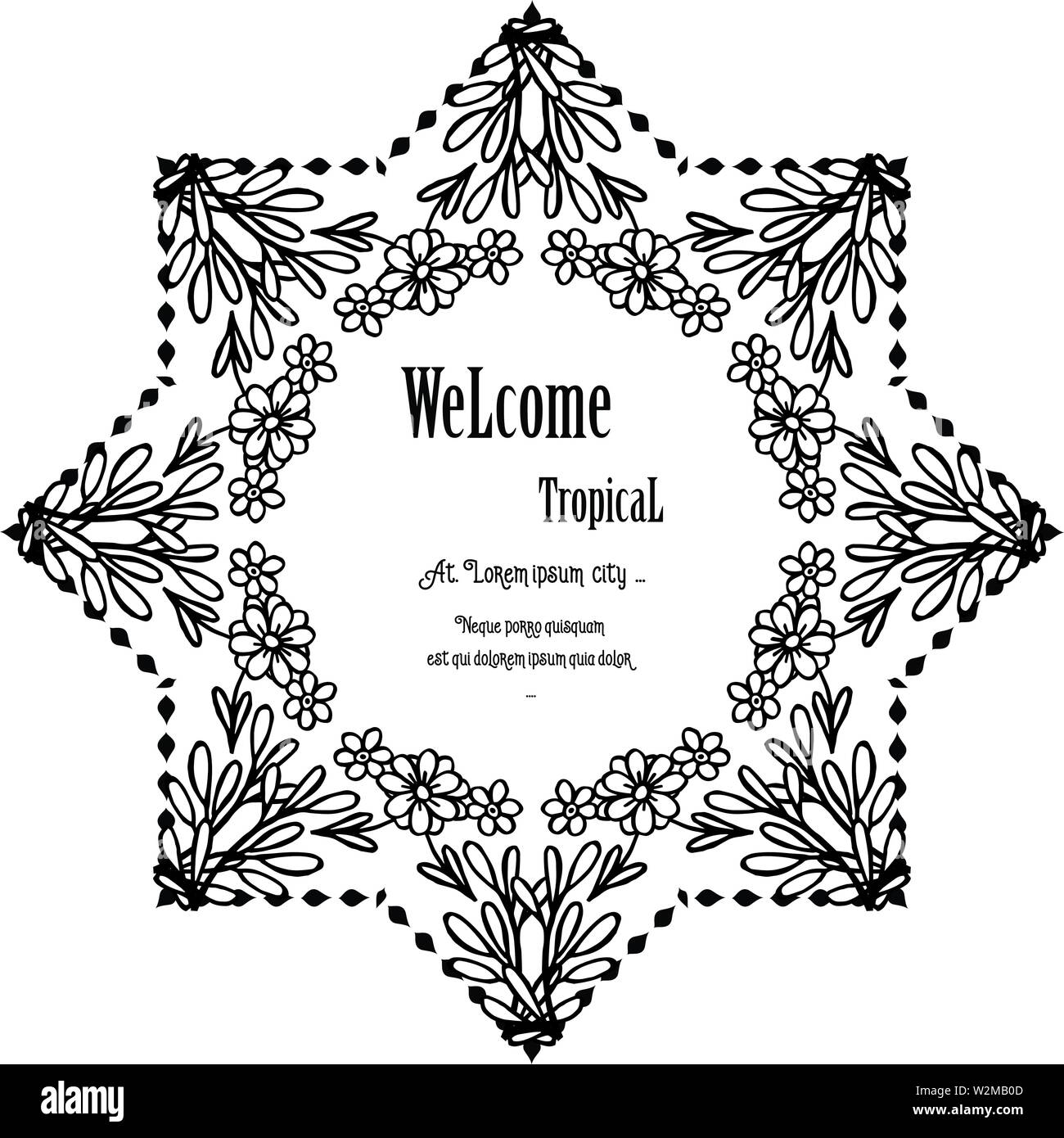 Welcome tropical lettering with decor flower frame, for brochures ...