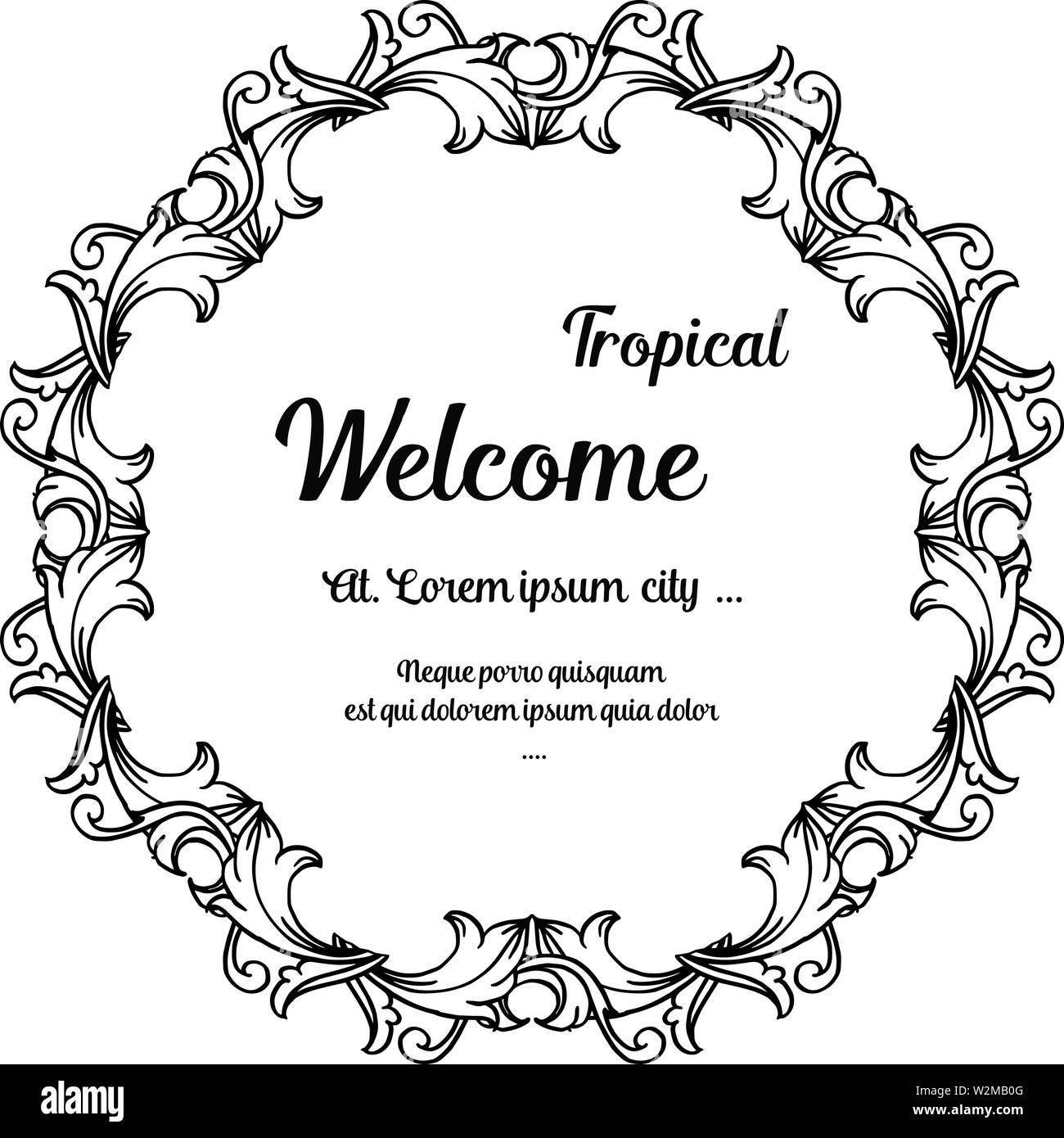Welcome tropical lettering with decor flower frame, for brochures ...