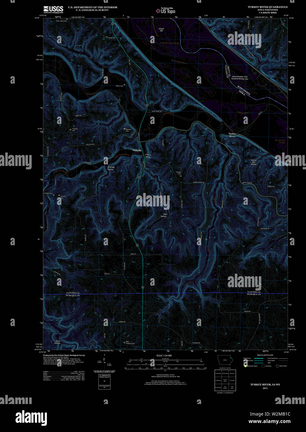 USGS TOPO Map Iowa IA Turkey River 20130418 TM Inverted Restoration ...