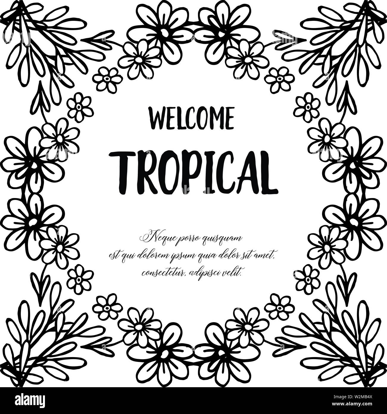 Vintage welcome tropical, drawing flower with design cute. Vector ...