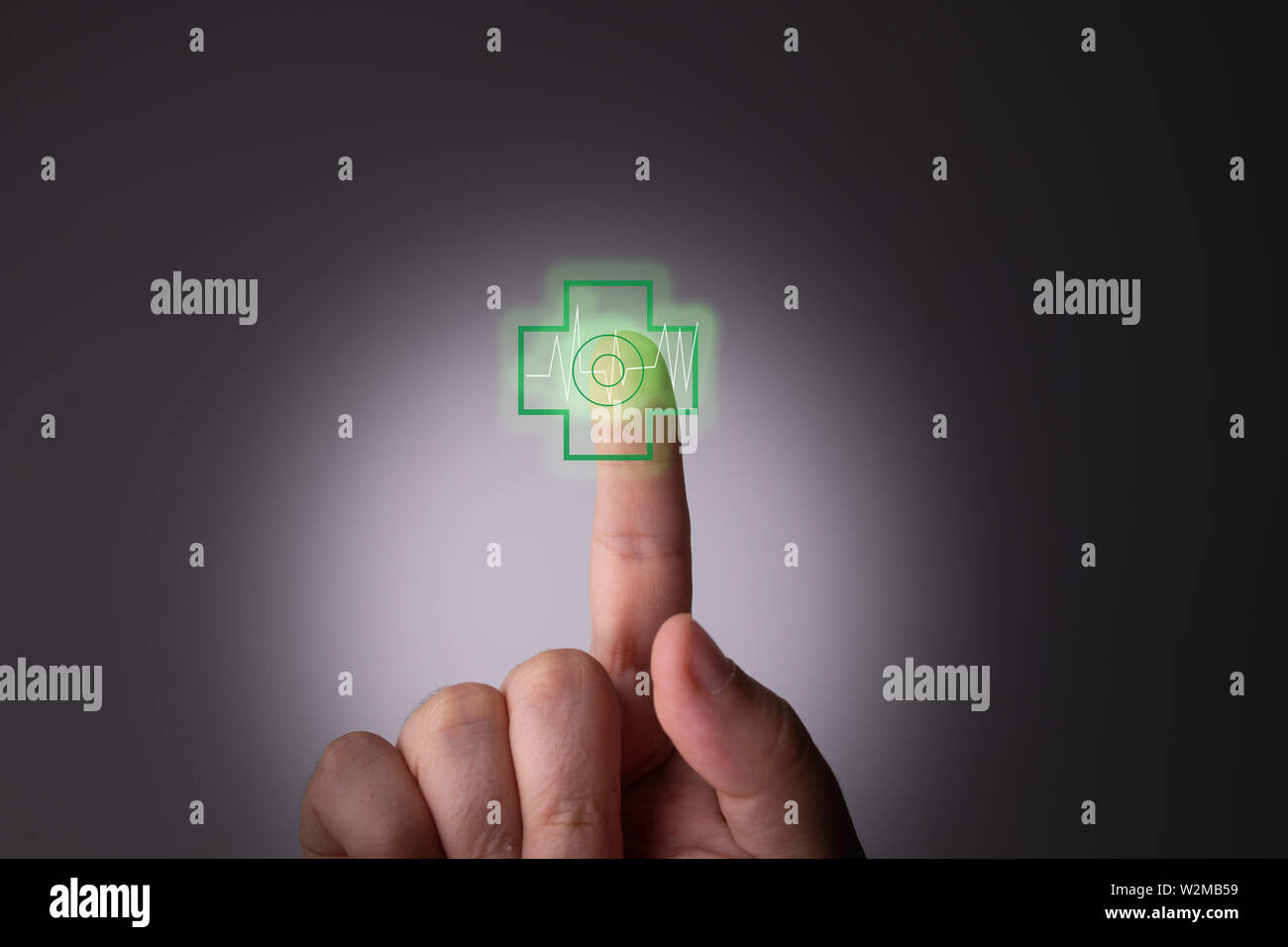 man in futuristic health insurance screen Stock Photo - Alamy