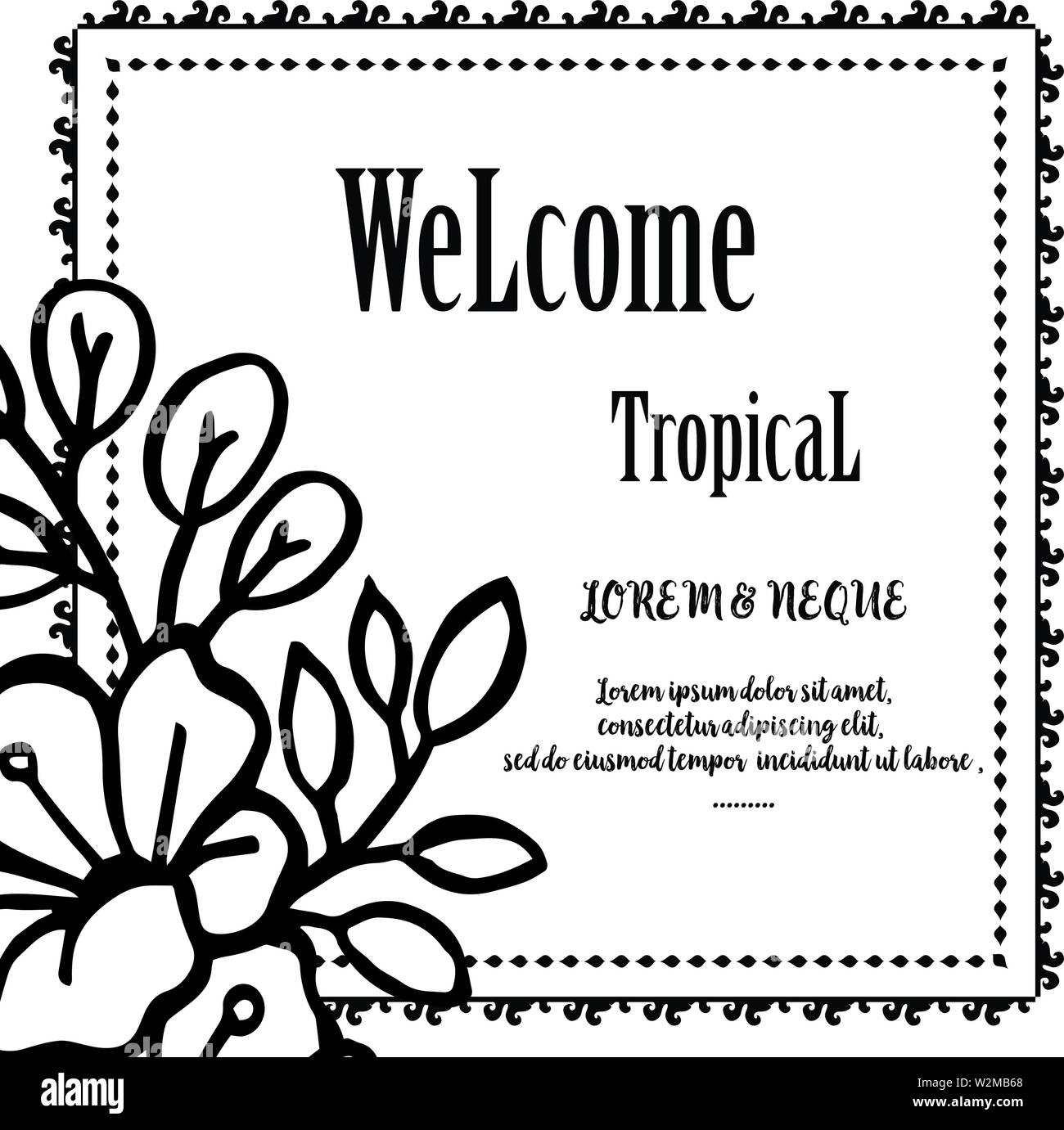 Vintage welcome tropical, drawing flower with design cute. Vector ...