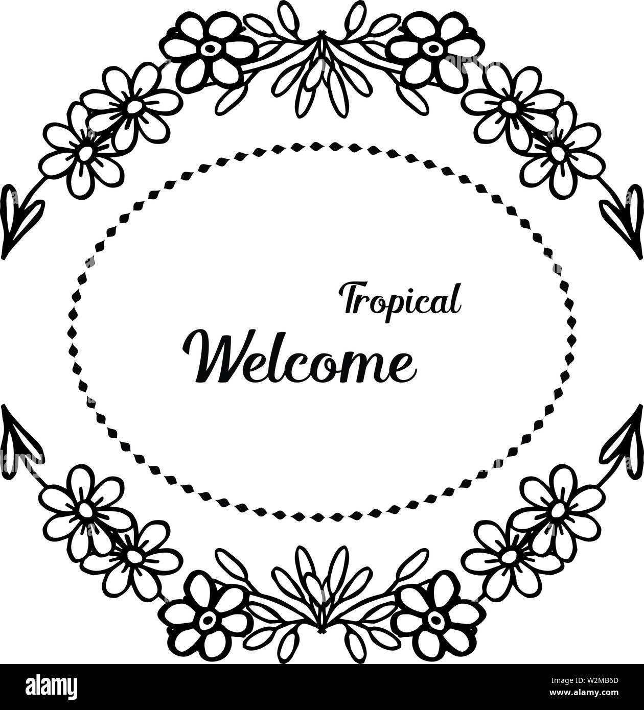Vintage welcome tropical, drawing flower with design cute. Vector ...