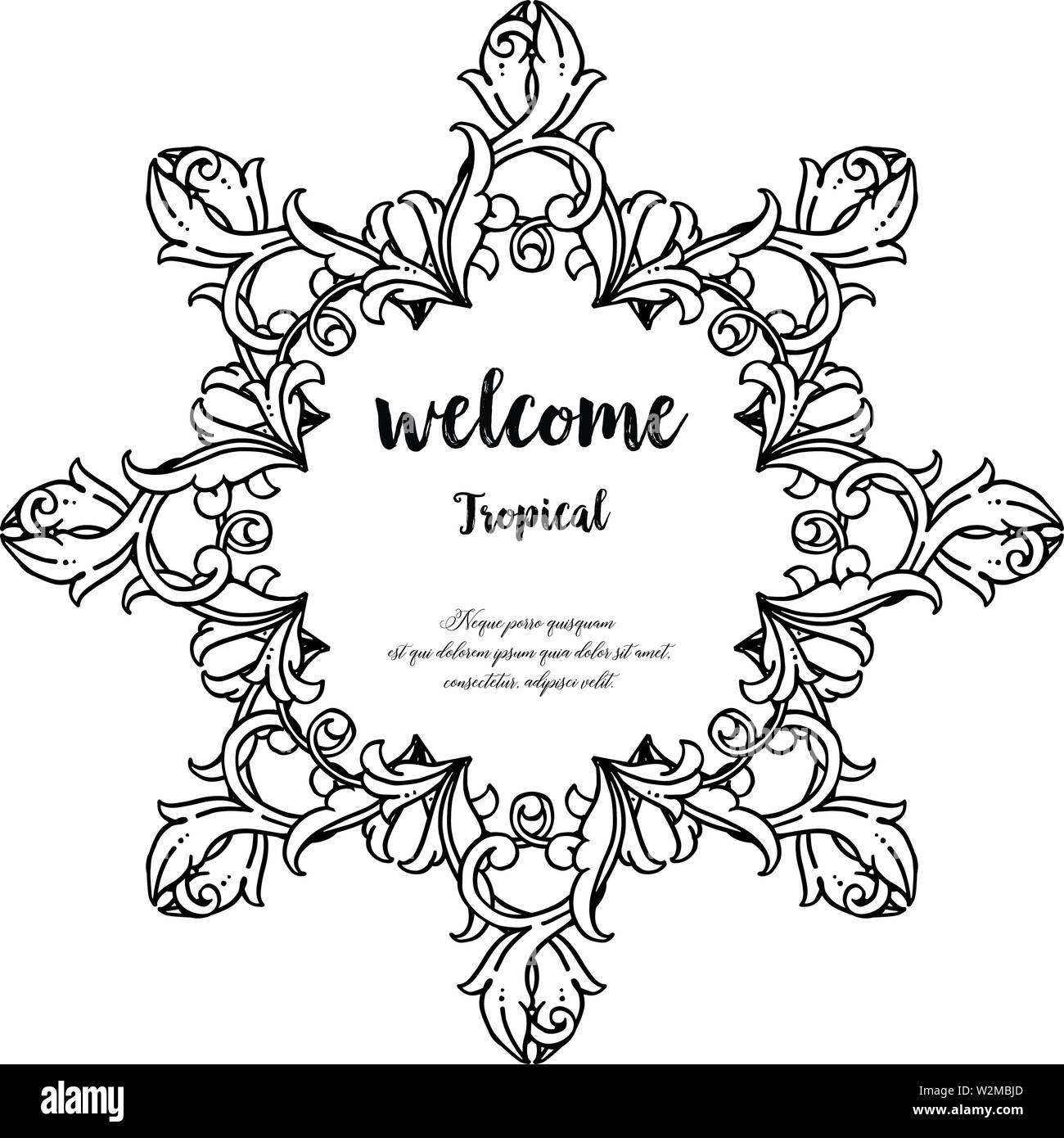 Beautiful flower for greeting card, lettering welcome tropical. Vector ...