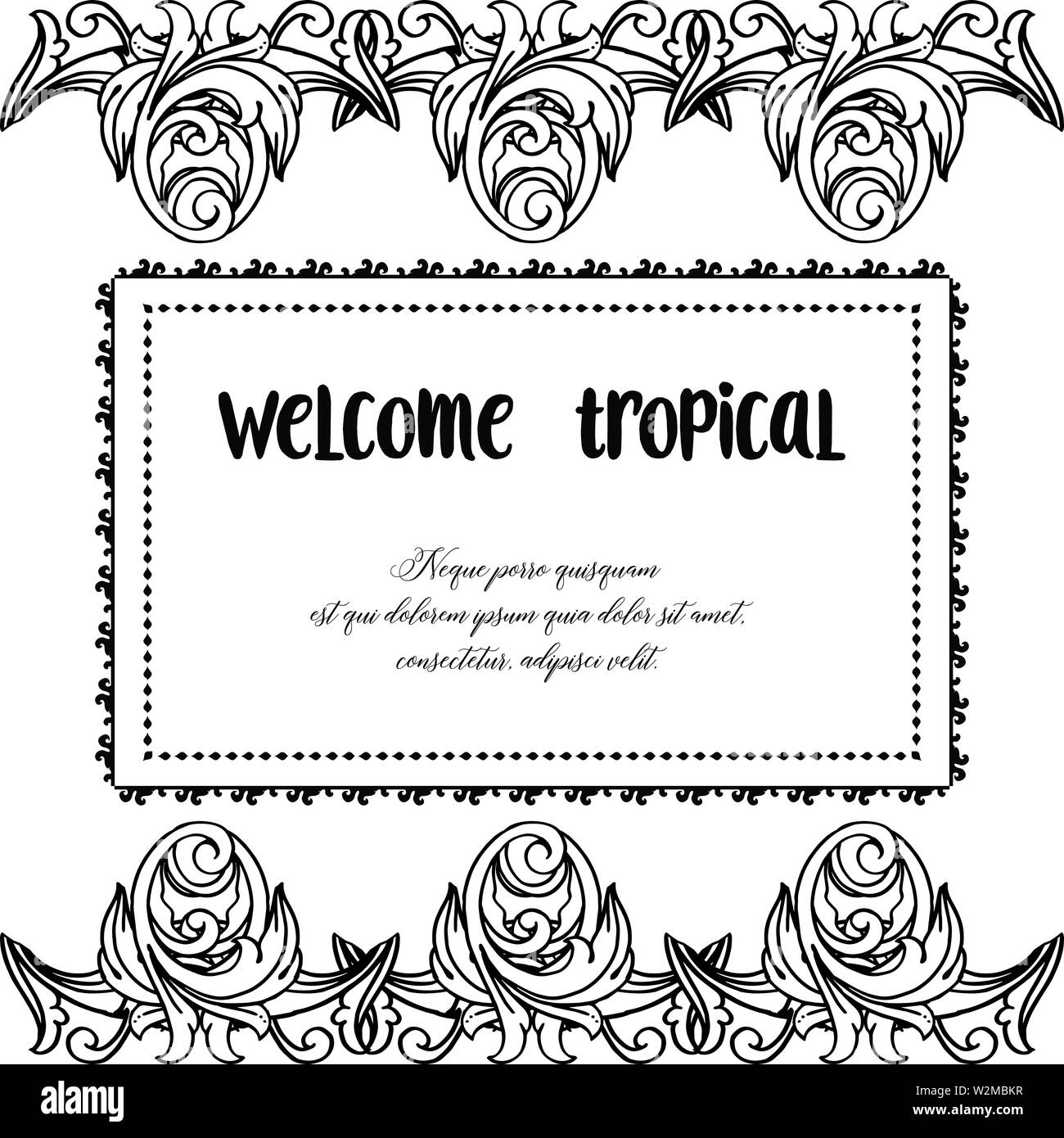 Beautiful flower for greeting card, lettering welcome tropical. Vector ...