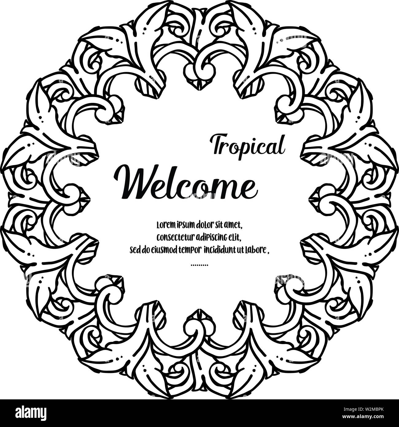 Beautiful flower for greeting card, lettering welcome tropical. Vector ...