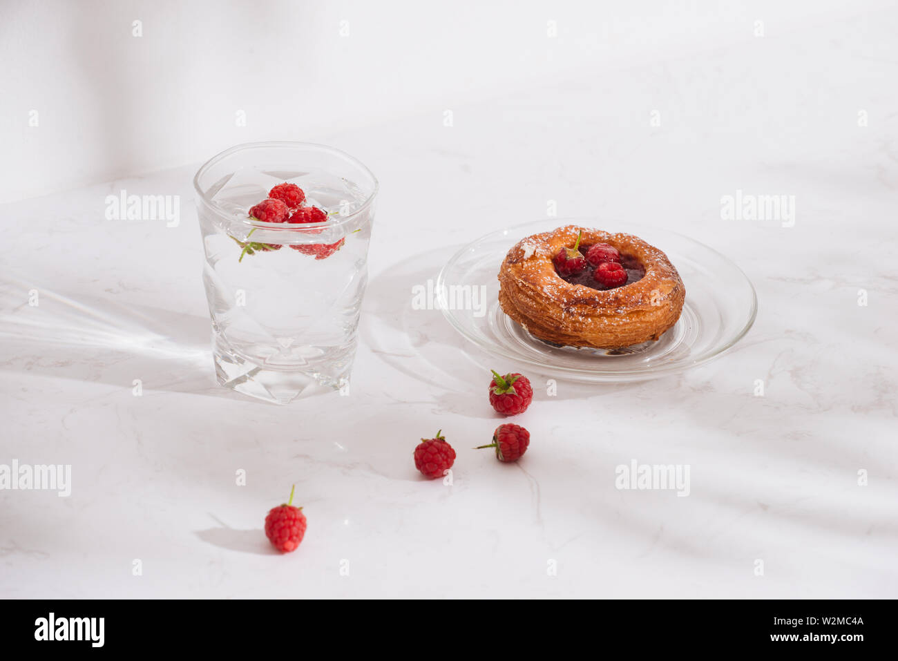 Sweet summer dessert, homemade puff pastry with berries , served with ...