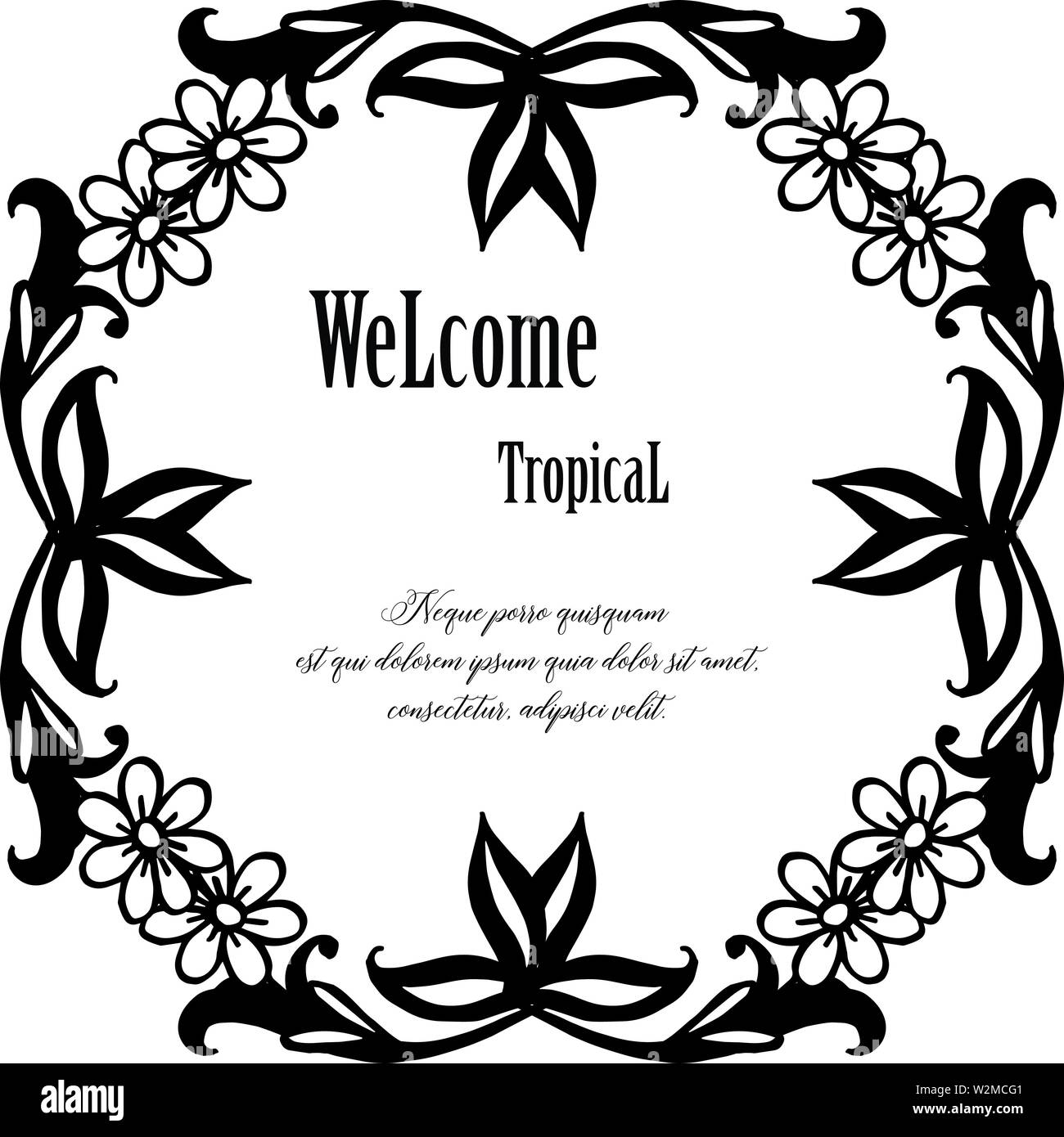 Decoration of beautiful card, with drawing of wreath and writing ...