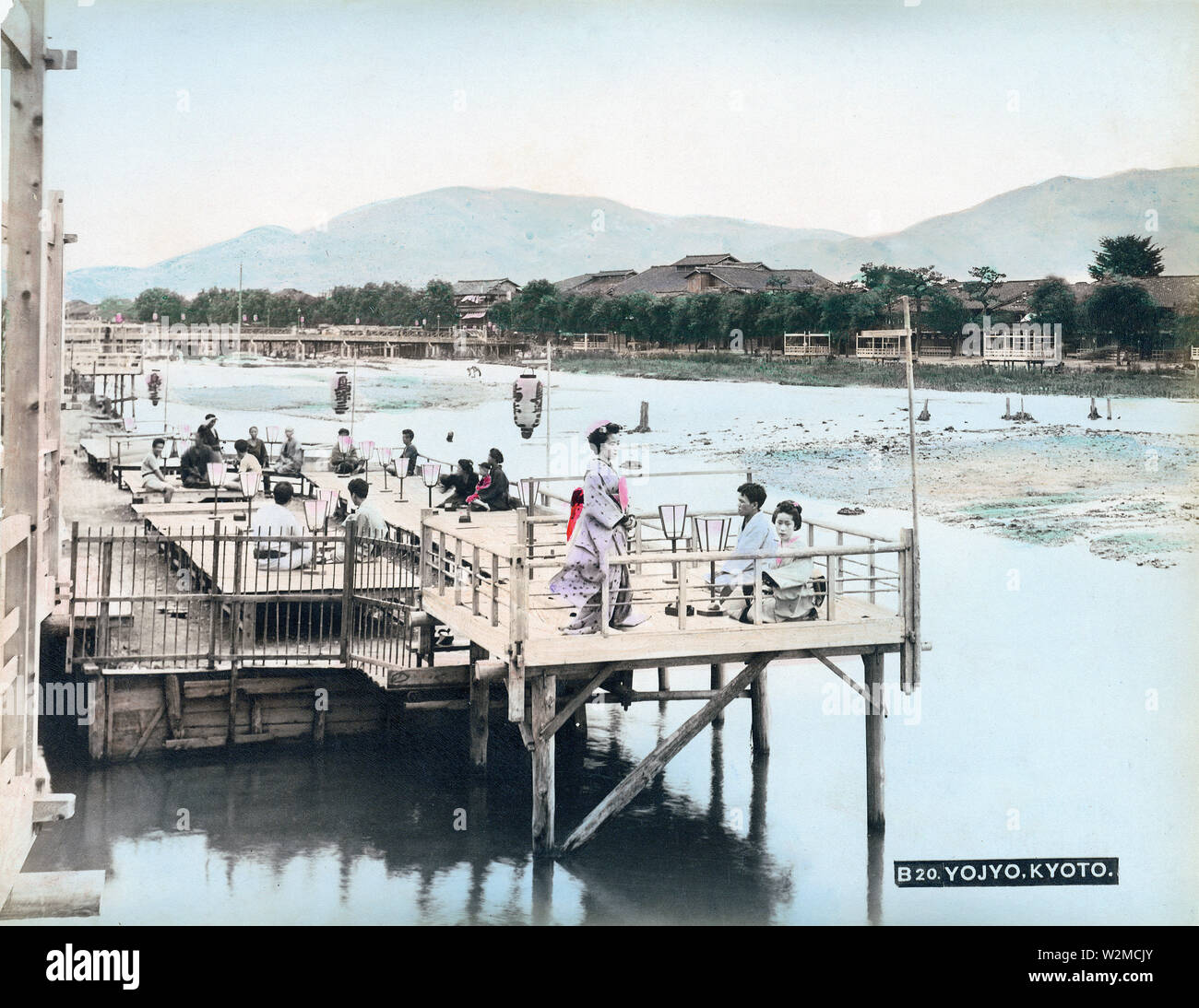 [ 1880s Japan - Entertainment Platforms on the Kamogawa River, Kyoto ...