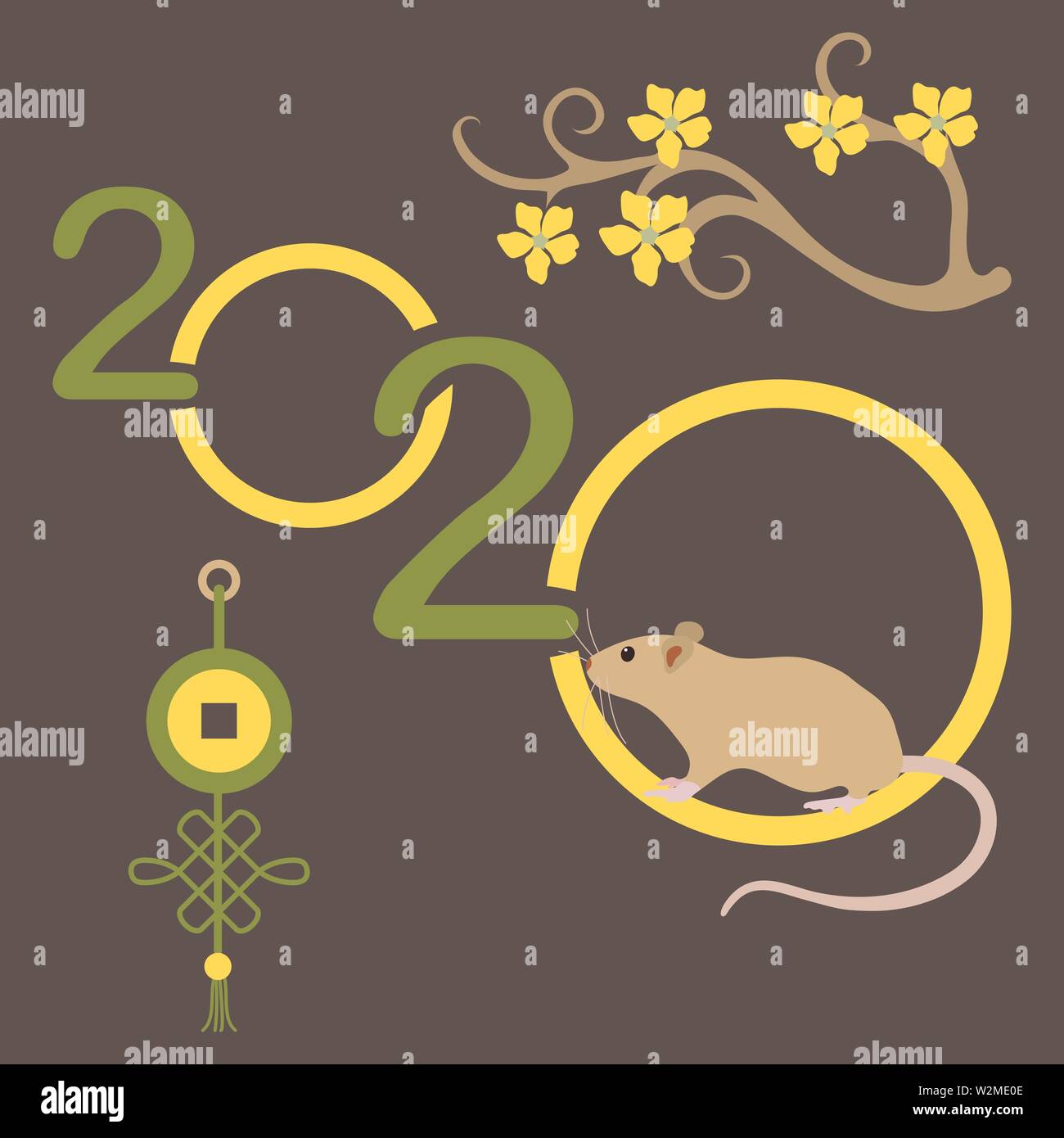 Happy new year. Vector illustration with 2020 year numbers and rat. Rat ...
