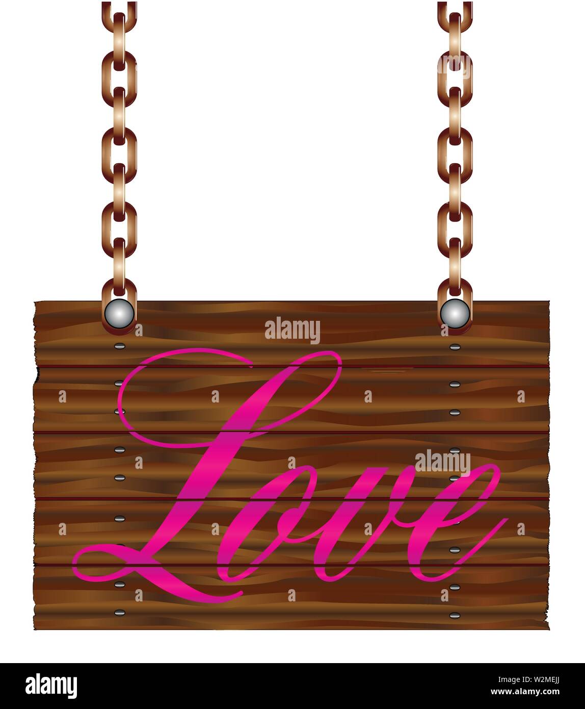 A hanging wooden sign isolated against a white background with the ...