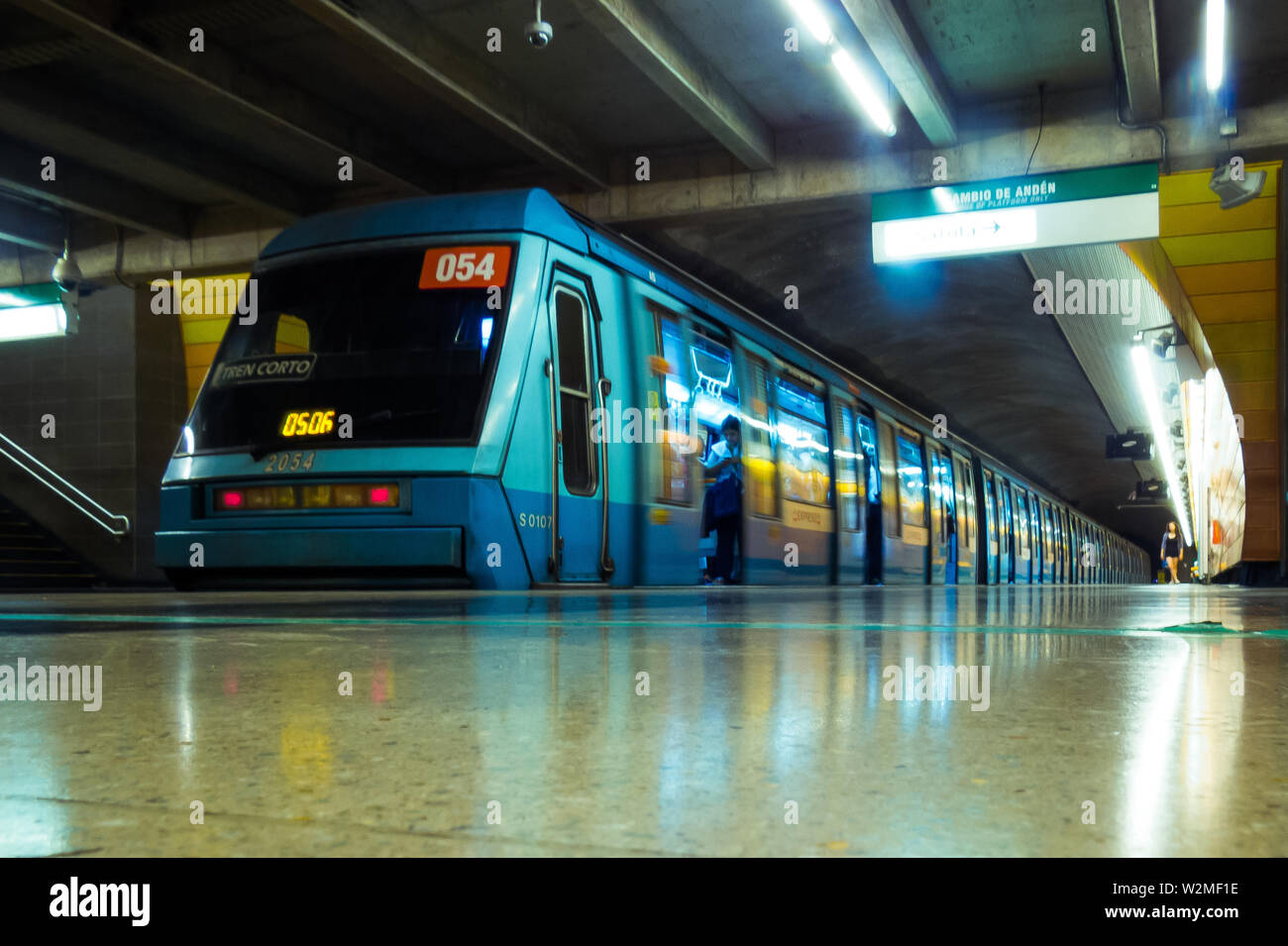 SANTIAGO, CHILE - NOVEMBER 2014: A NS93 Santiago Metro train at Lo ...