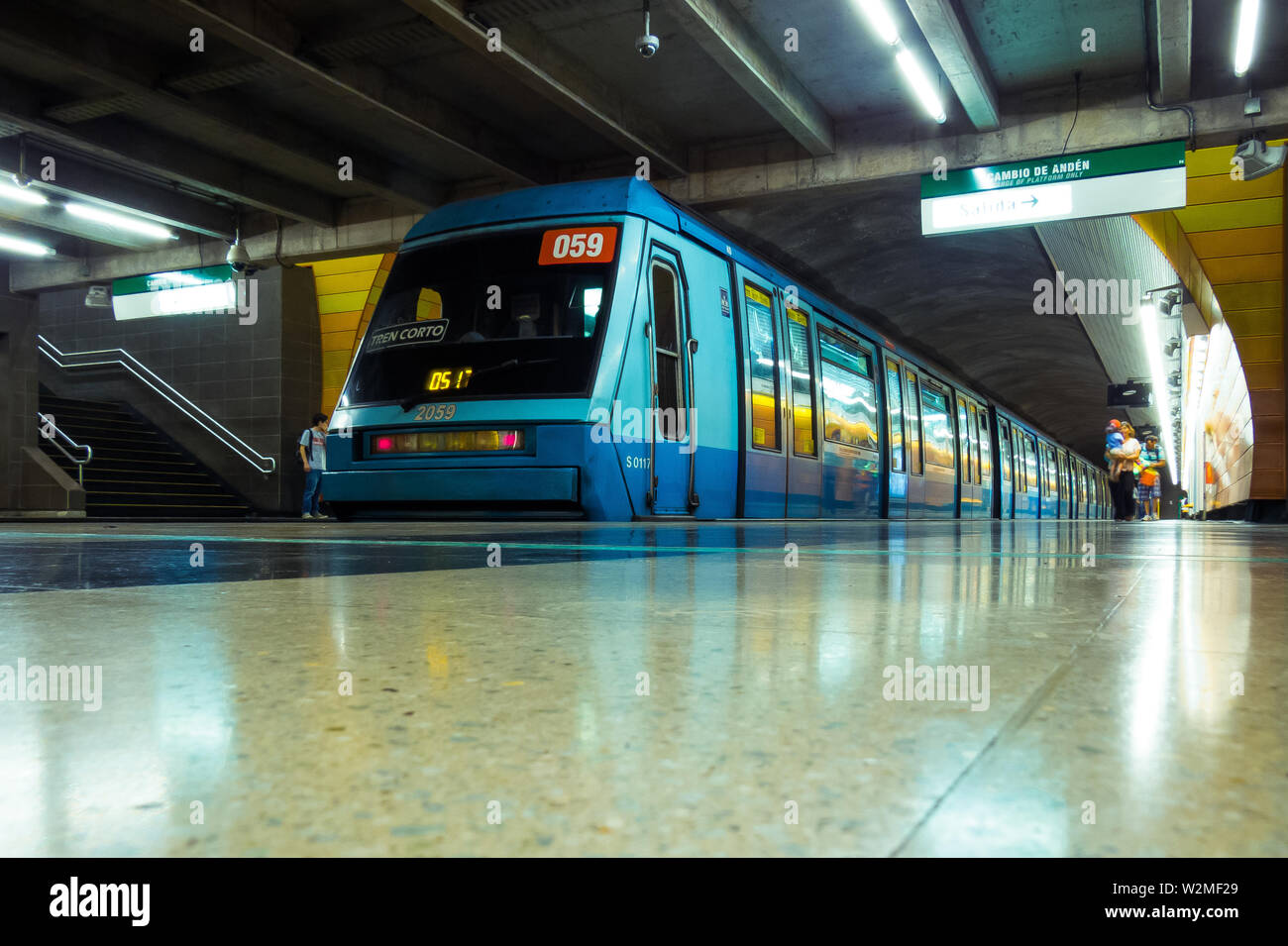 SANTIAGO, CHILE - NOVEMBER 2014: A NS93 Santiago Metro train at Lo ...