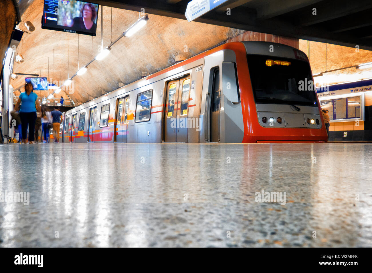 SANTIAGO, CHILE - NOVEMBER 2014: A Santiago Metro AS02 train at Plaza ...