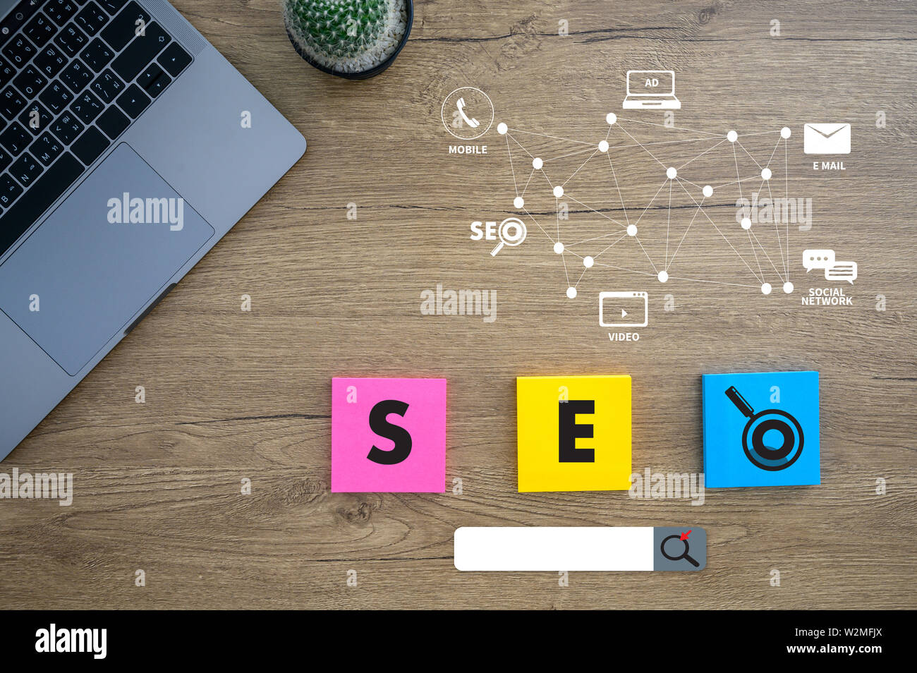 Computer Laptop Searching Engine Optimizing SEO technology concept ...