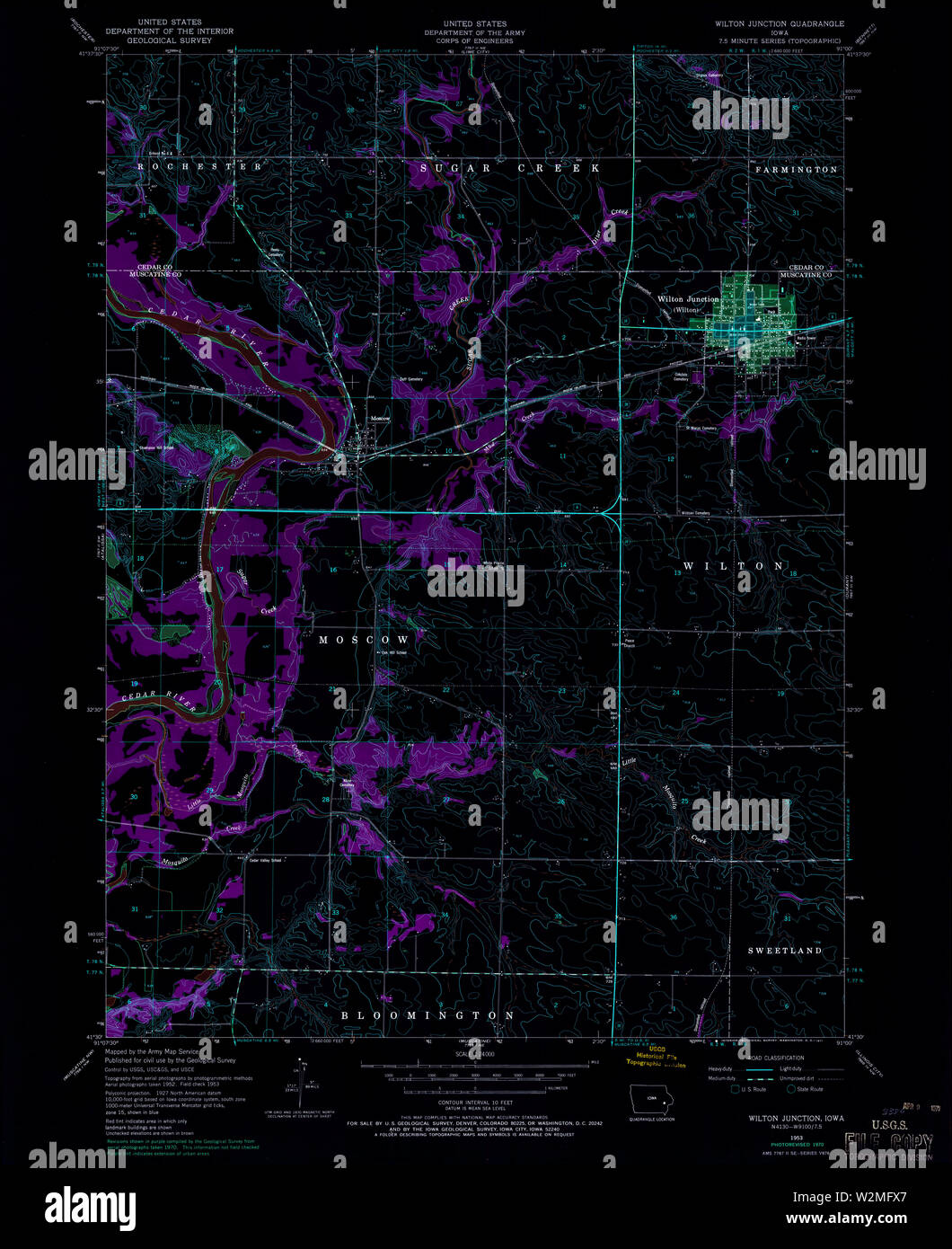 USGS TOPO Map Iowa IA Wilton Junction 175769 1953 24000 Inverted ...