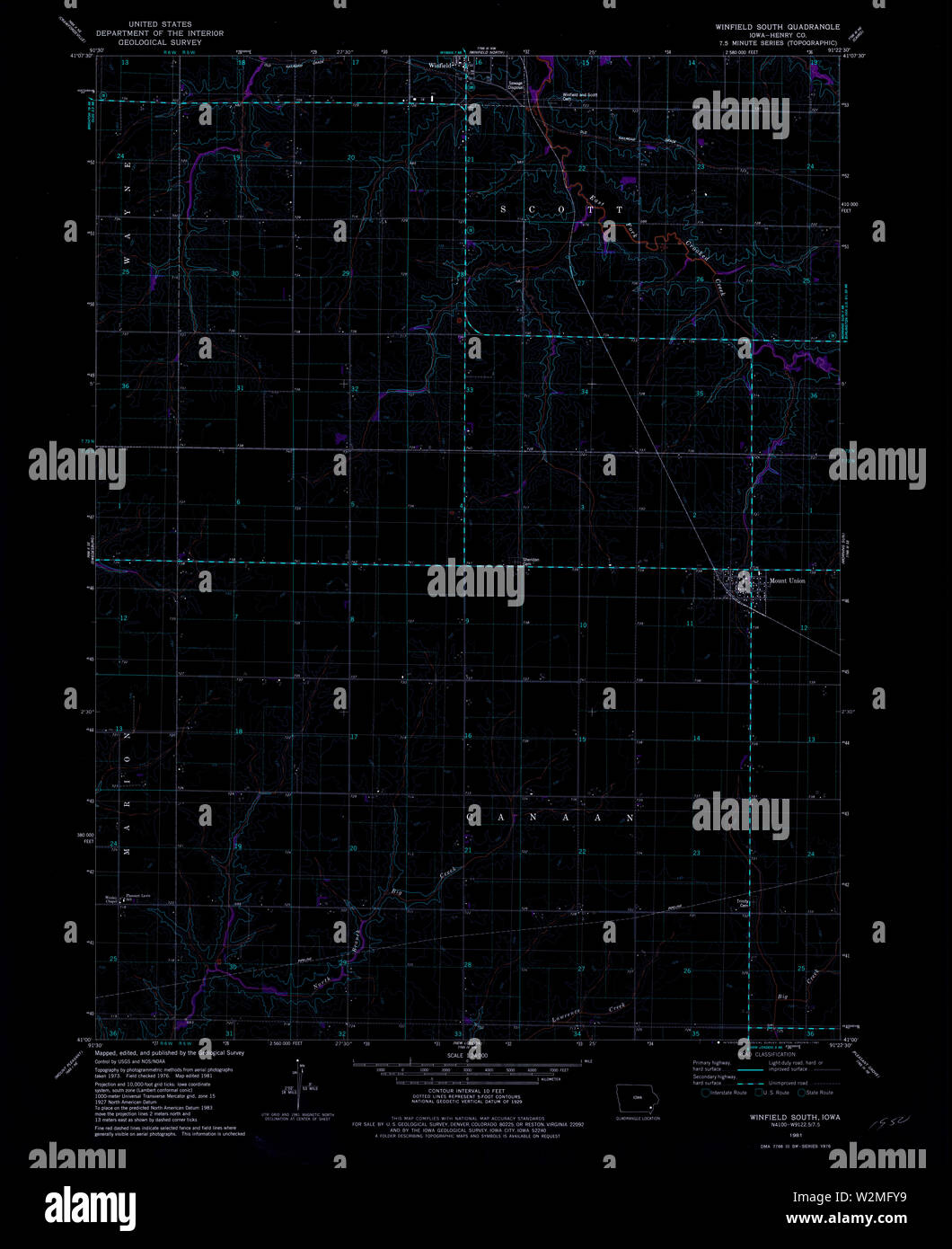 USGS TOPO Map Iowa IA Winfield South 175773 1981 24000 Inverted ...