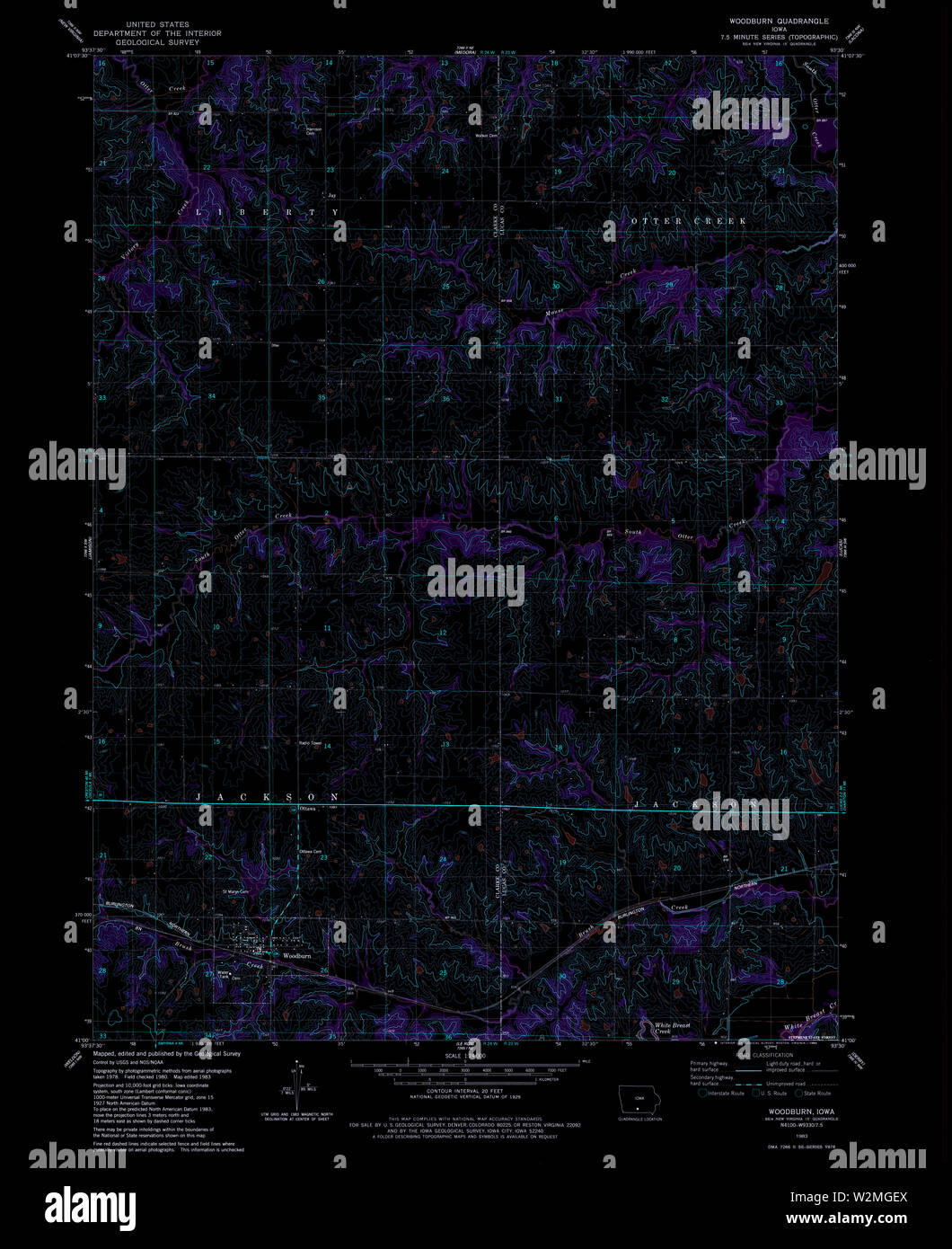 USGS TOPO Map Iowa IA Woodburn 175787 1983 24000 Inverted Restoration ...