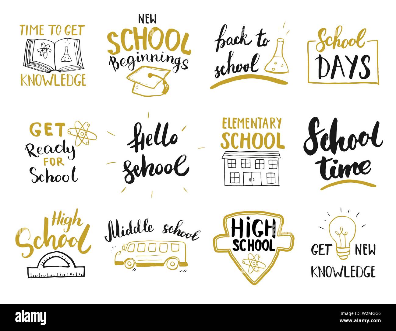Back to School Calligraphic Letterings Set. Typographic Design ...