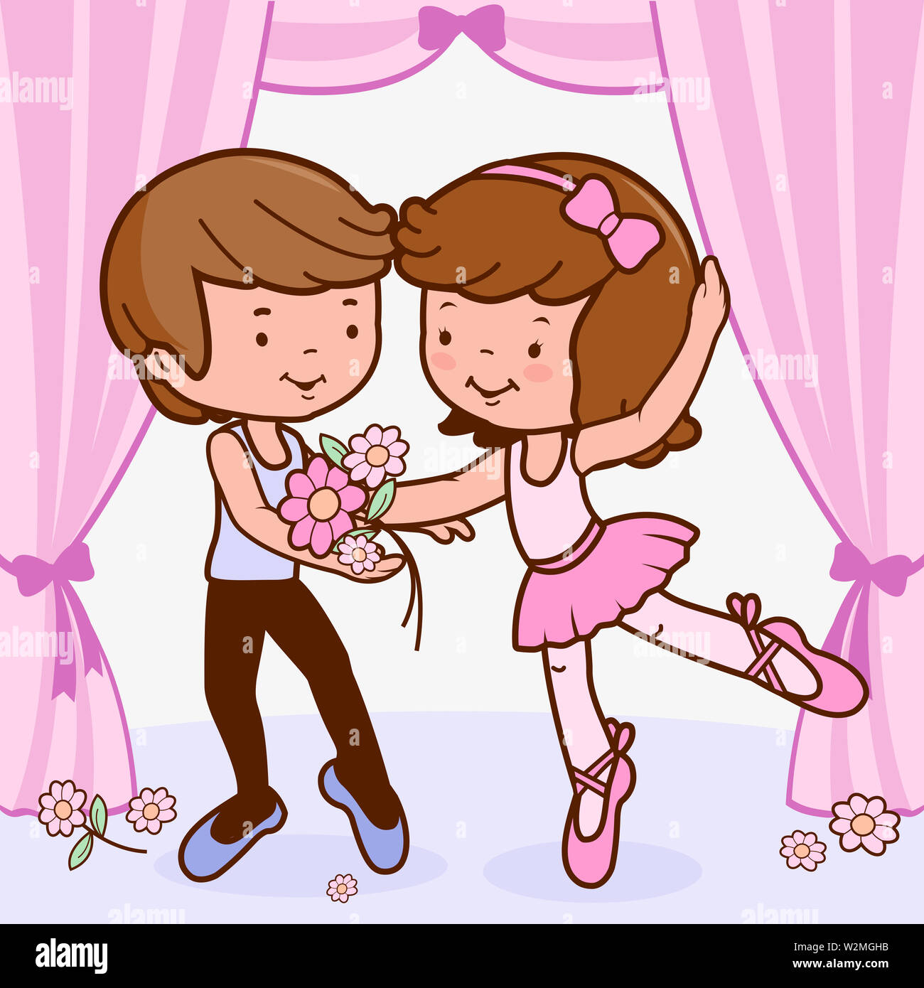 Children ballet dance performance. Ballerina dancers, a boy and a girl ...