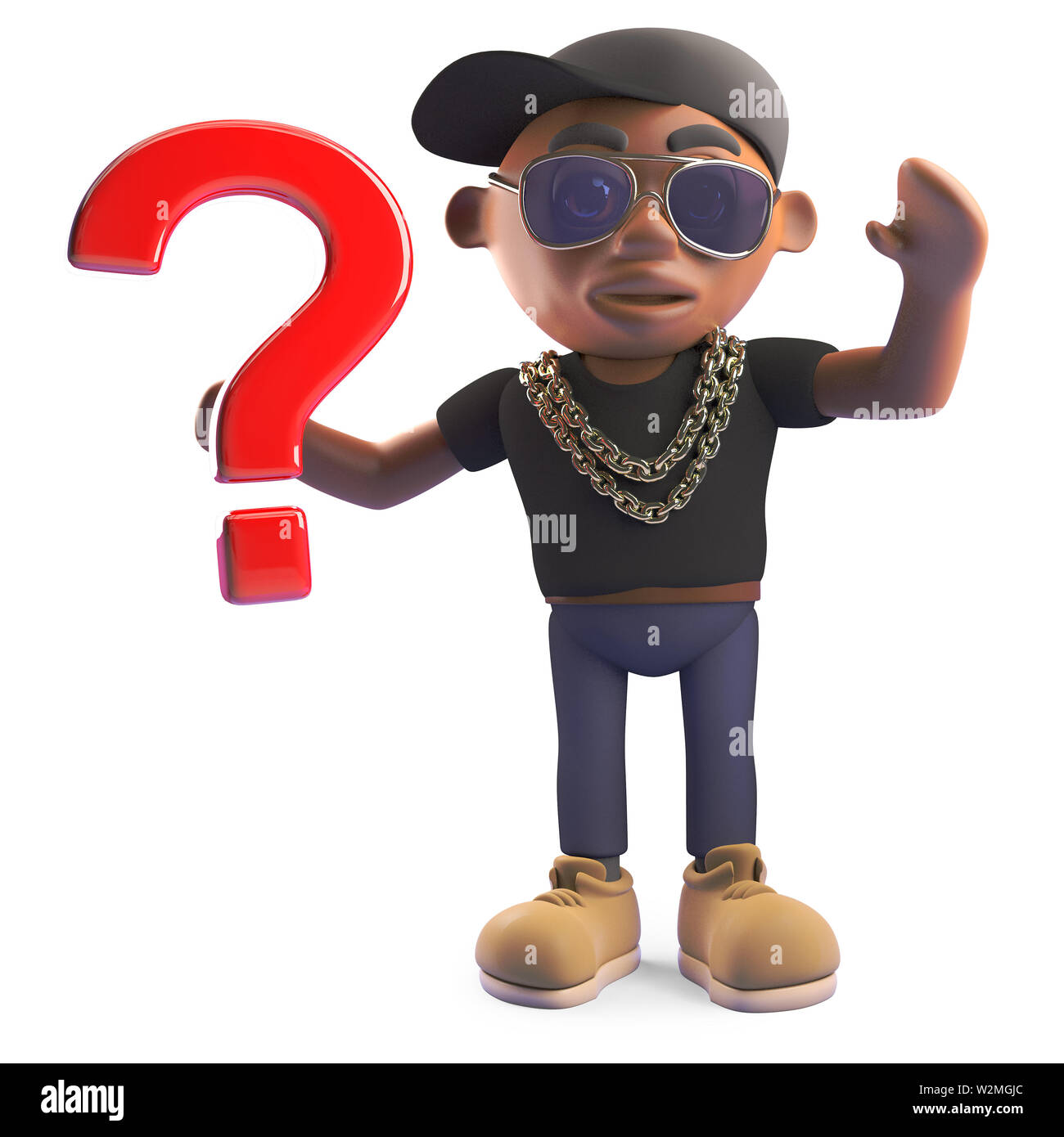 Mysterious black hiphop rapper in baseball cap holding a question mark ...