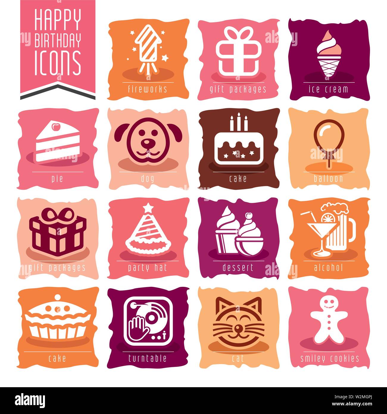 Happy Birthday Icon Set Stock Vector Image & Art - Alamy