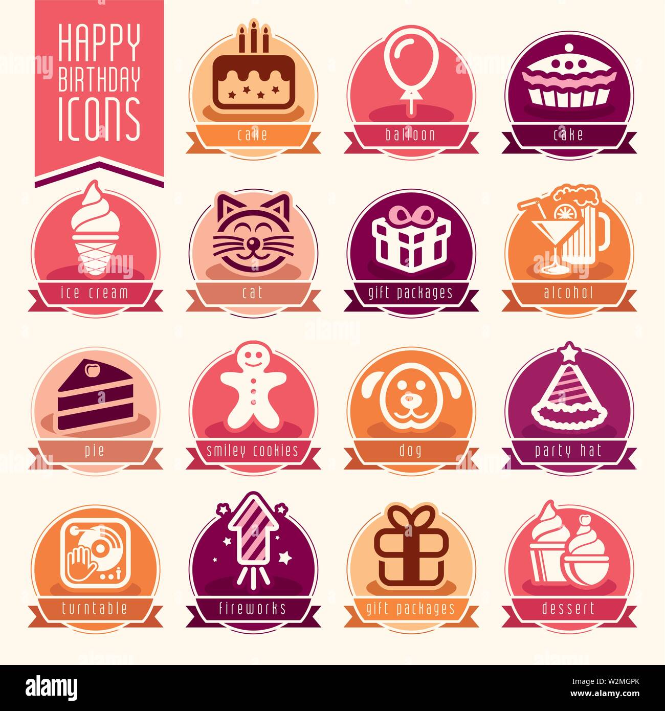 Happy Birthday Icon Set Stock Vector Image & Art - Alamy