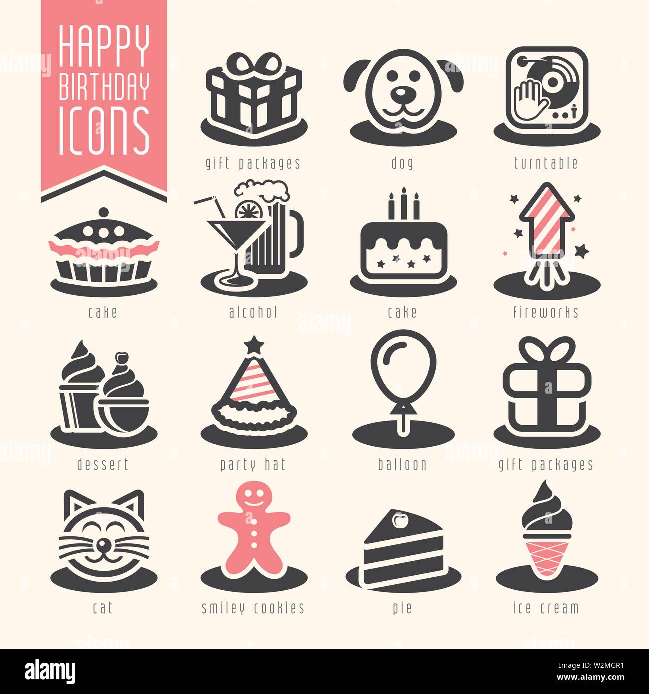 Happy Birthday Icon Set Stock Vector Image & Art - Alamy