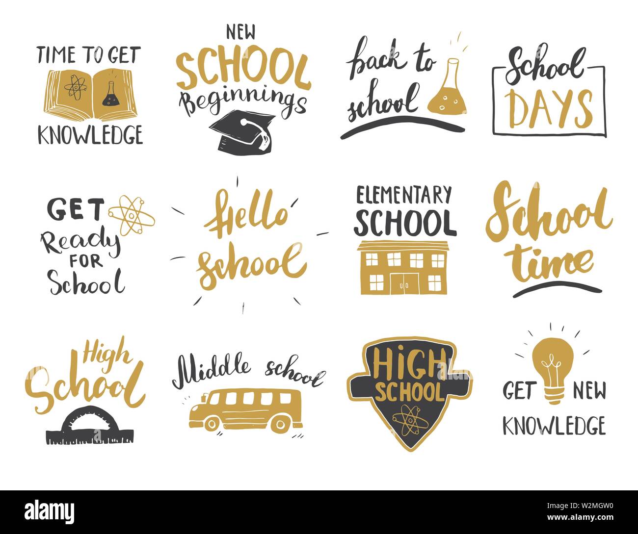 Back to School Calligraphic Letterings Set. Typographic Design ...