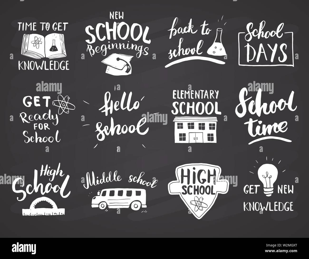 Back to School Calligraphic Letterings Set. Typographic Design ...