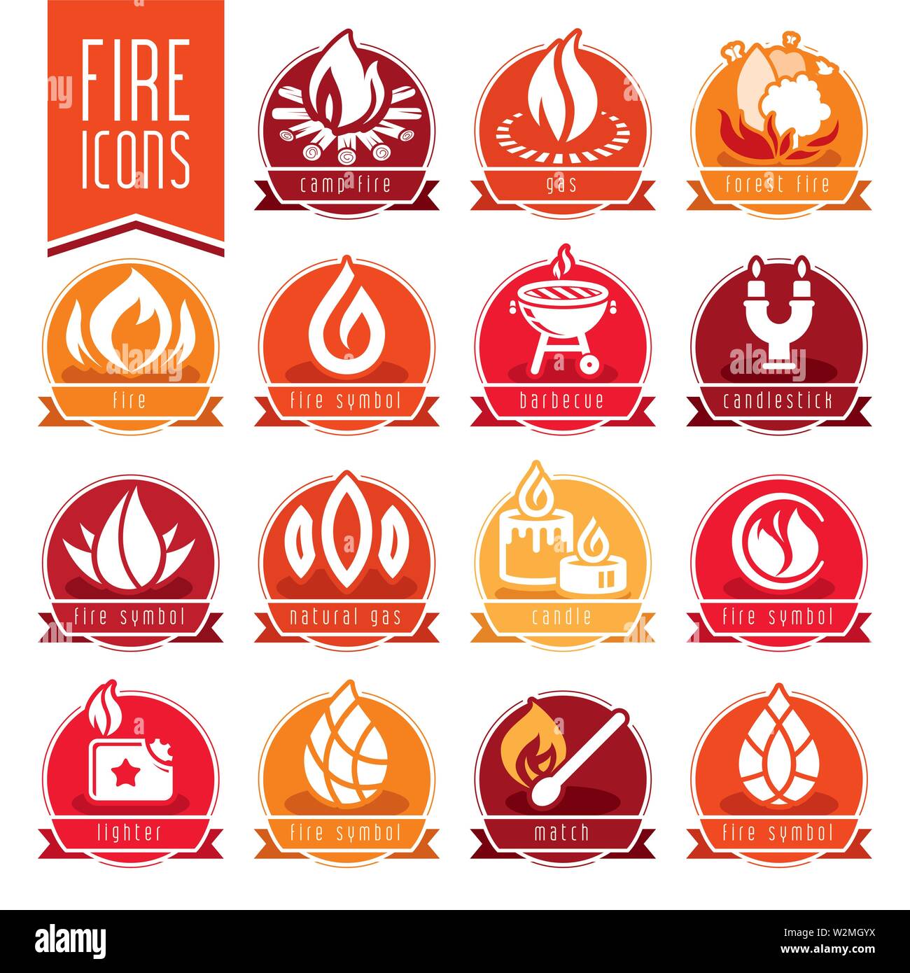 Fire icon set Stock Vector Image & Art - Alamy