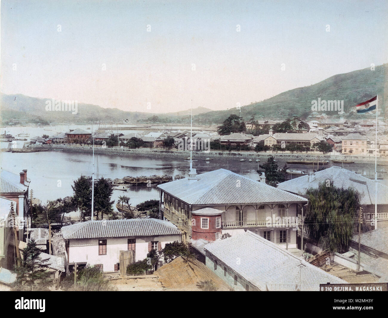 [ 1880s Japan - Dejima Island, Nagasaki ] — Panoramic view on Dejima (also Deshima) in Nagasaki ...