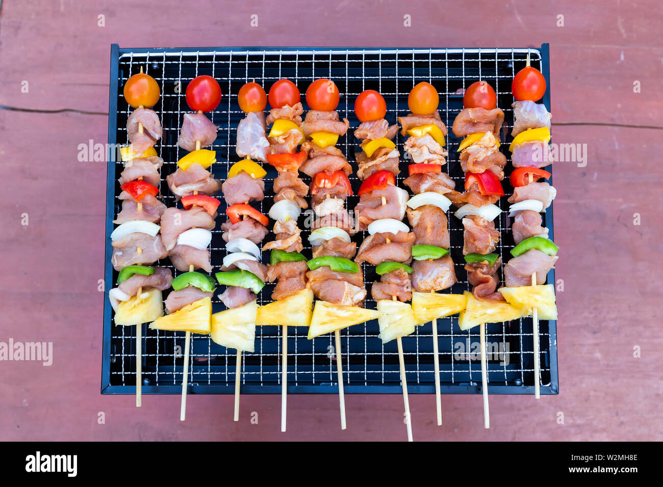 Assorted delicious barbecue with meat and vegetable on the stove Stock ...