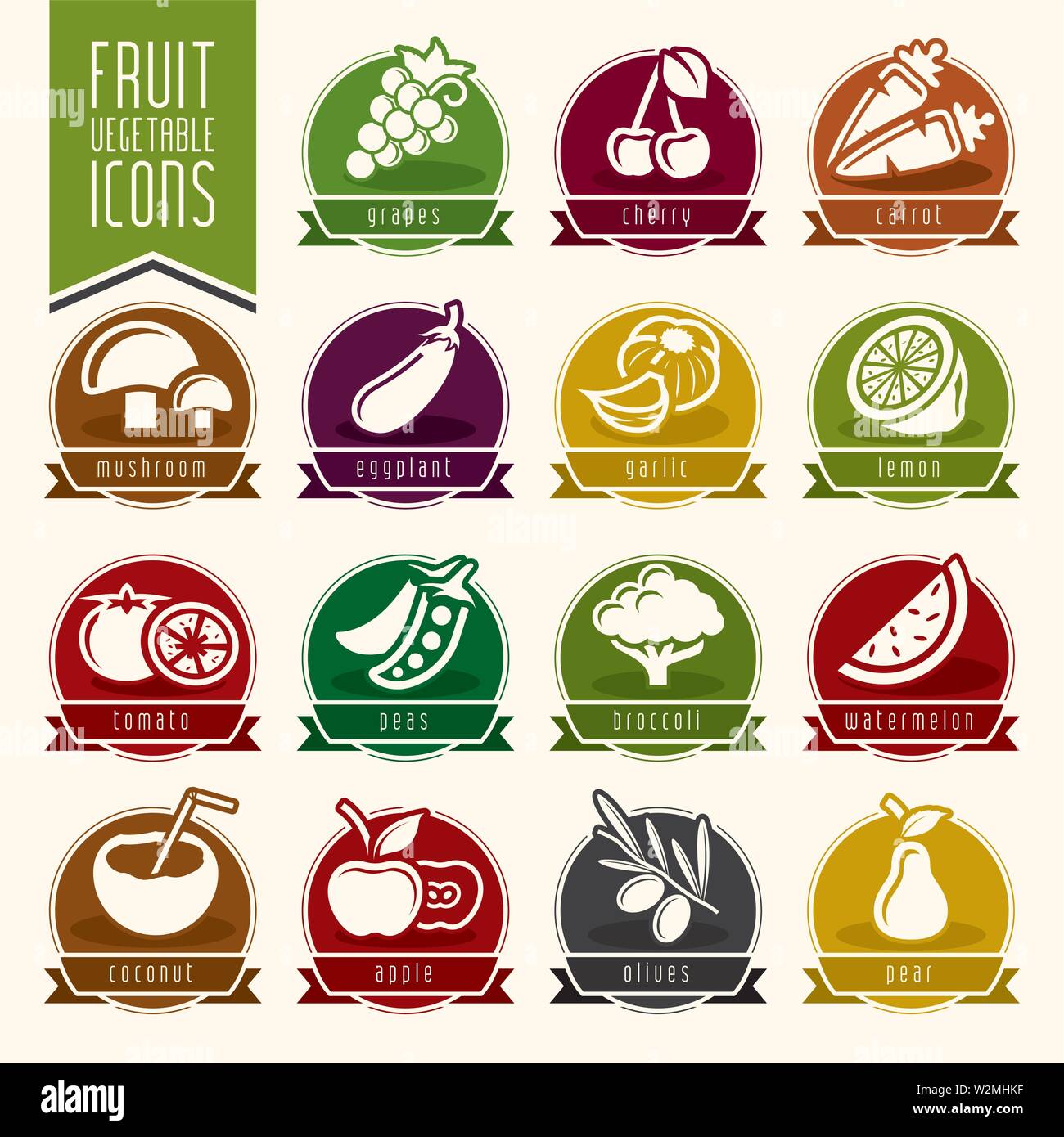 Fruit and Vegetable Icon Set Stock Vector Image & Art - Alamy
