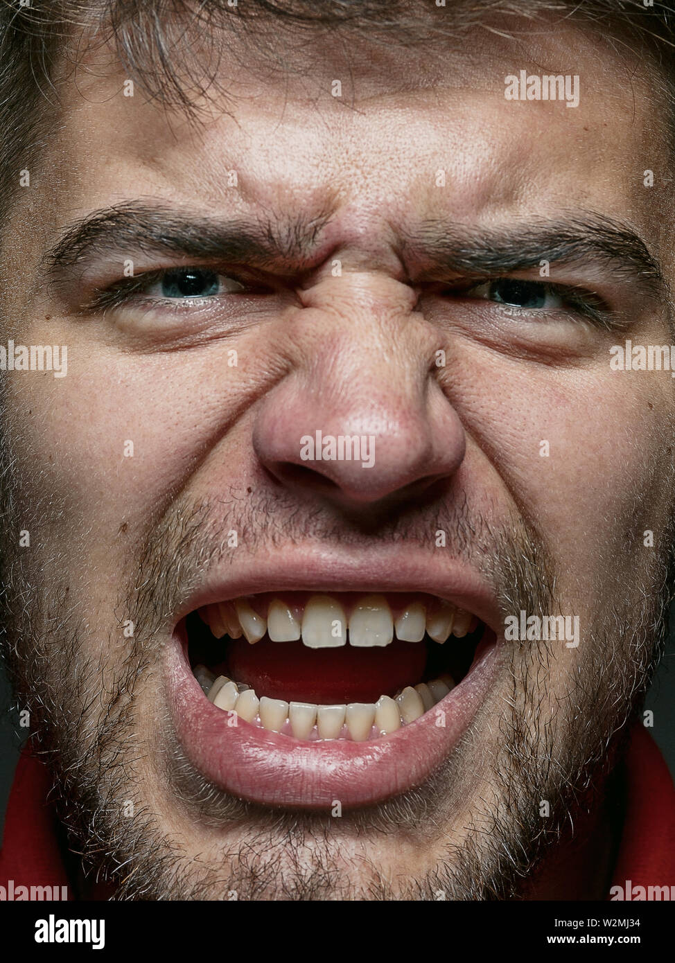 Close up portrait of young and emotional caucasian man. Highly detail ...