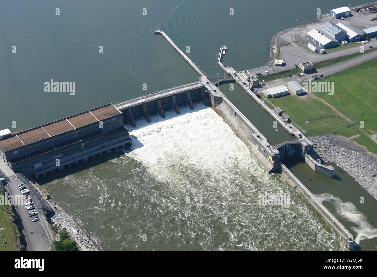 A photo of a dam on the Cumberland River taken from the air June 21 ...