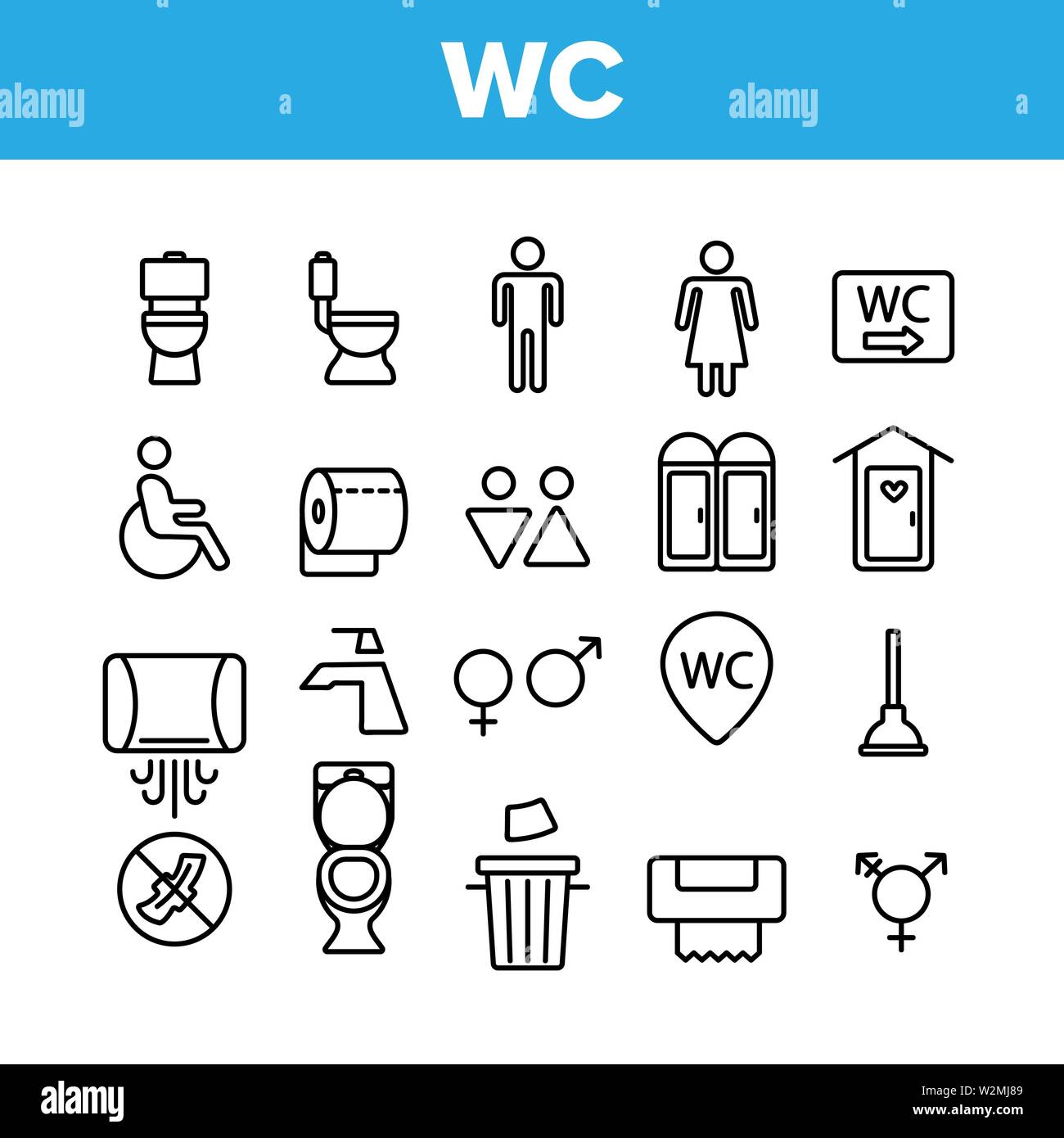 WC, Public Bathroom, Toilet Vector Linear Icons Set Stock Vector Image ...