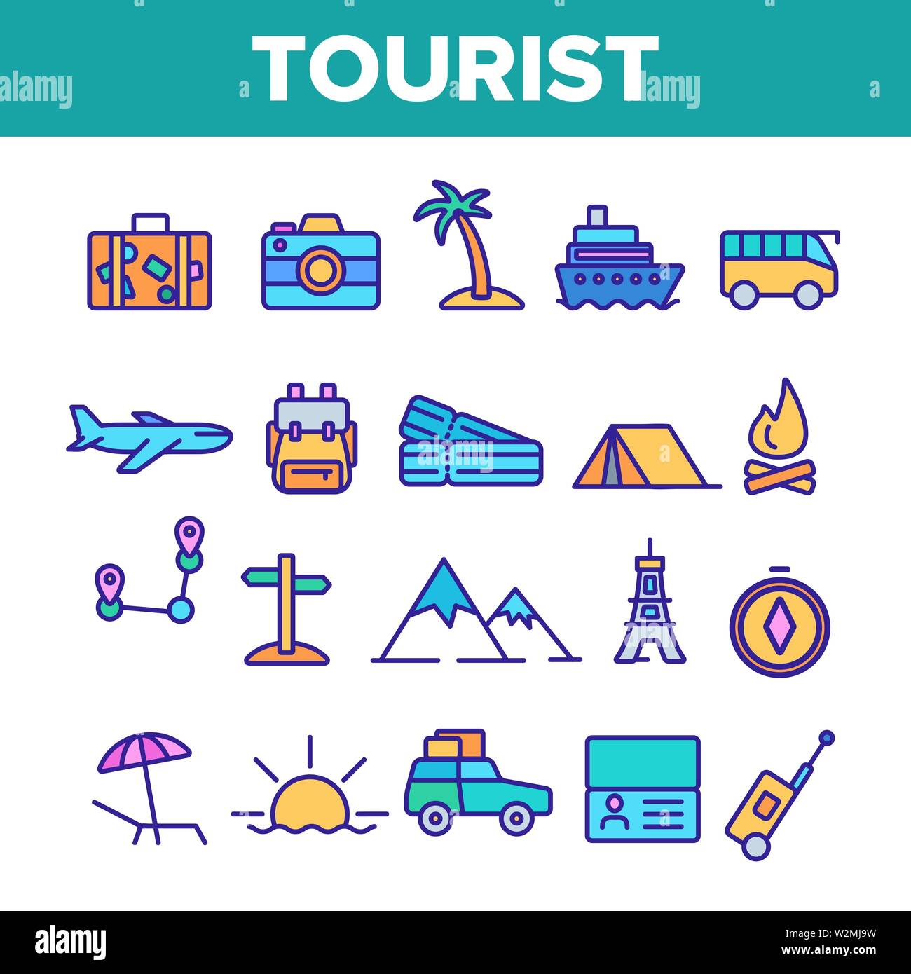 Tourism And Travel Around World Vector Linear Icons Set Stock Vector ...