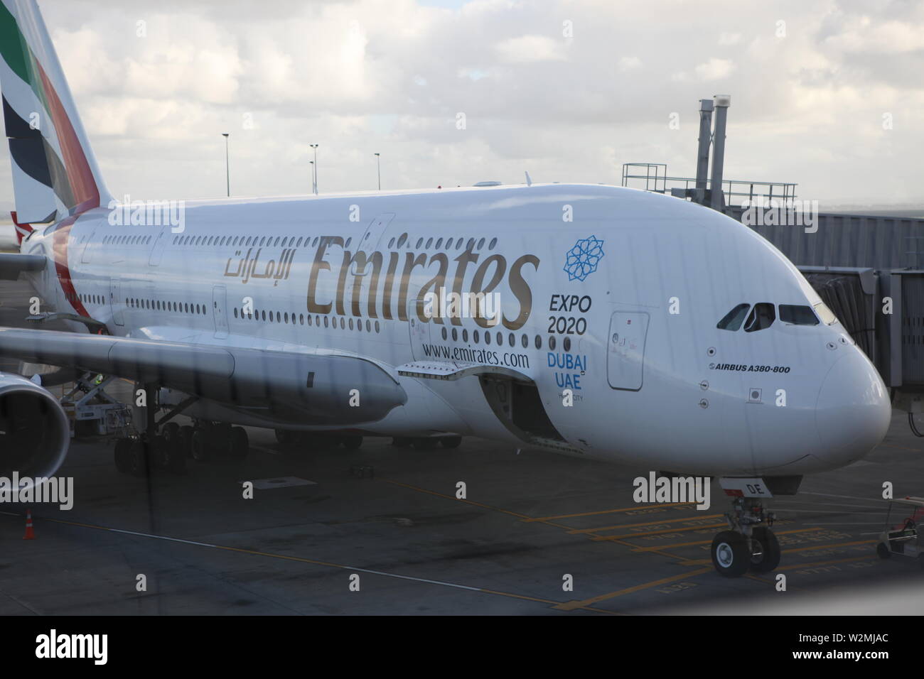 A 380 Emirates at the airport Stock Photo - Alamy