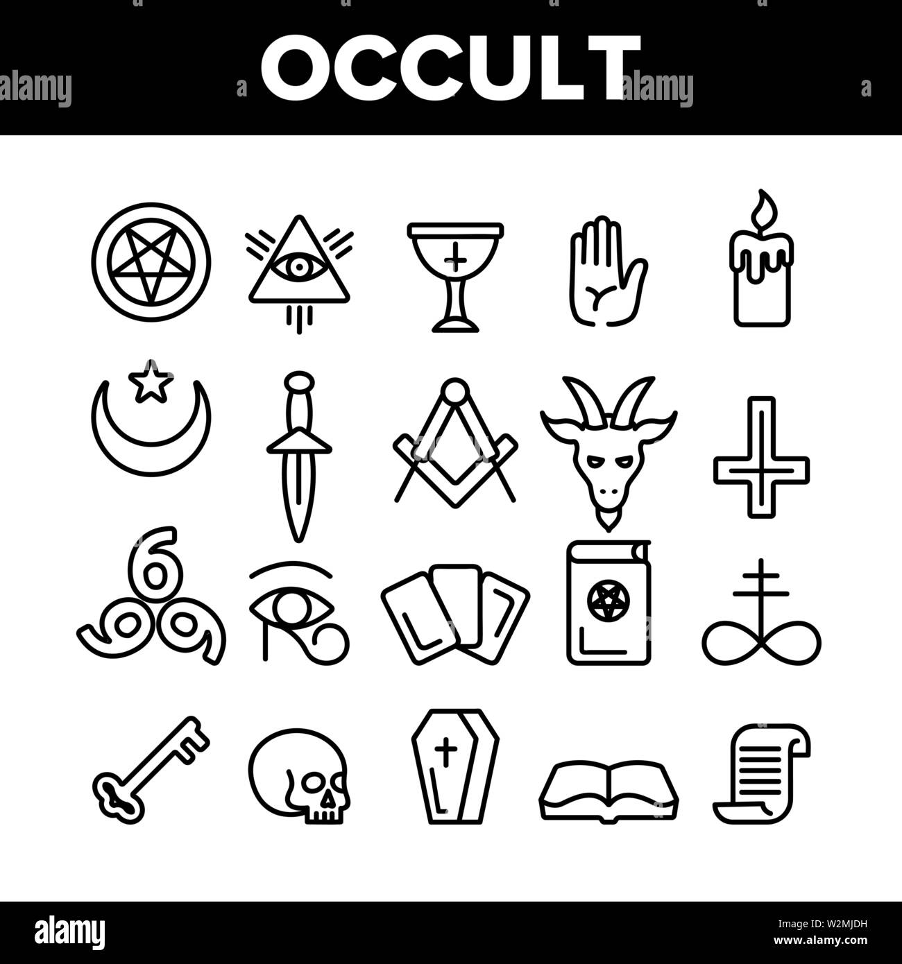 Occult, Demonic Entity Imagery Vector Linear Icons Set Stock Vector ...