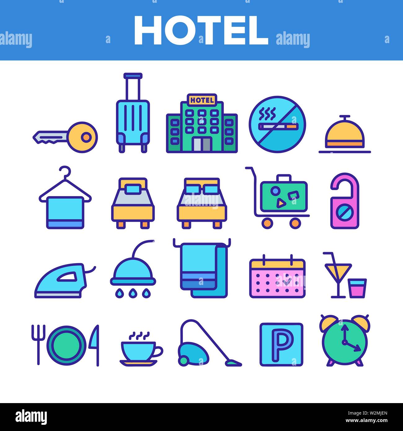 Hotel Accommodation, Room Amenities Vector Linear Icons Set Stock ...