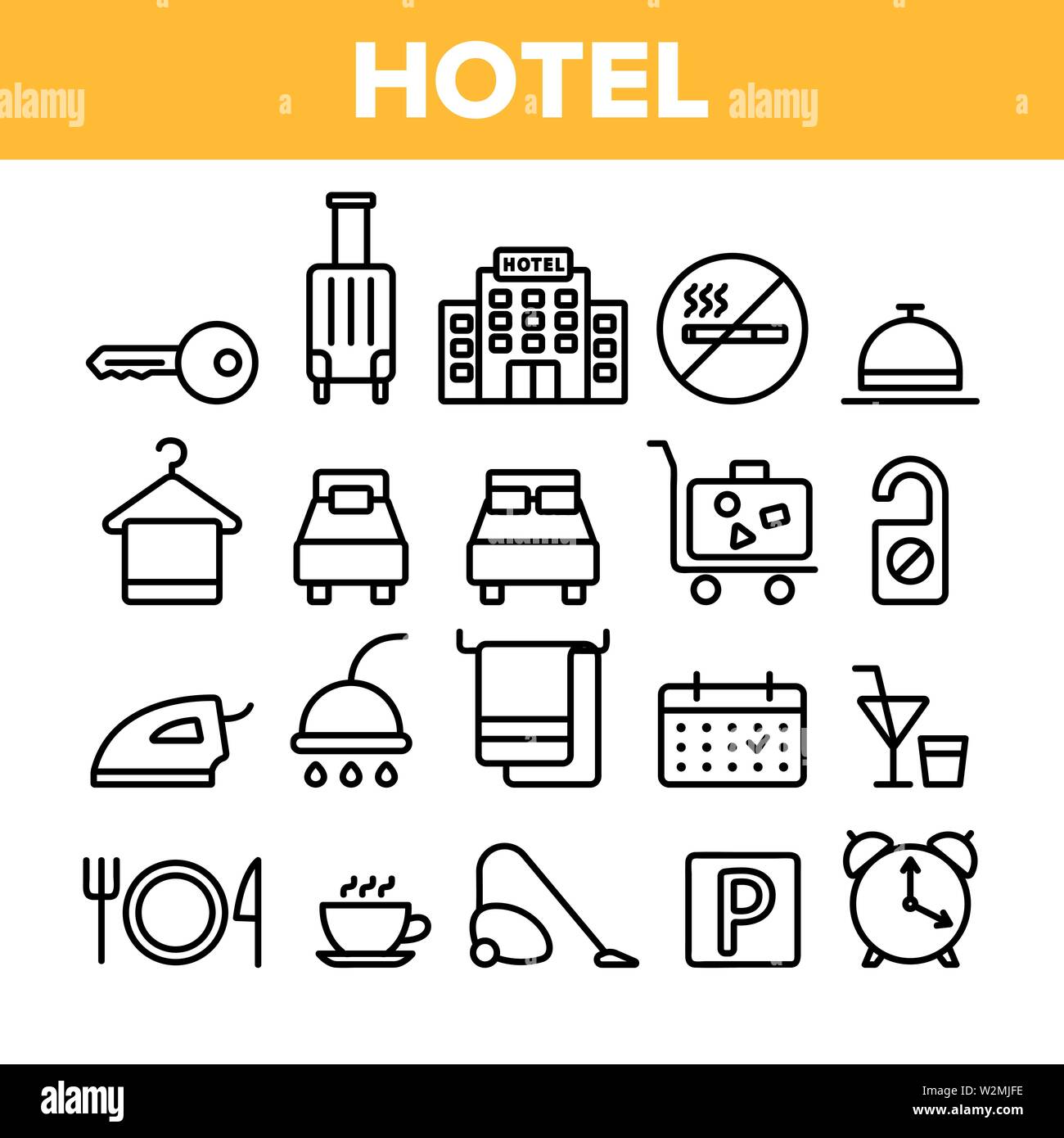 Hotel Accommodation, Room Amenities Vector Linear Icons Set Stock ...