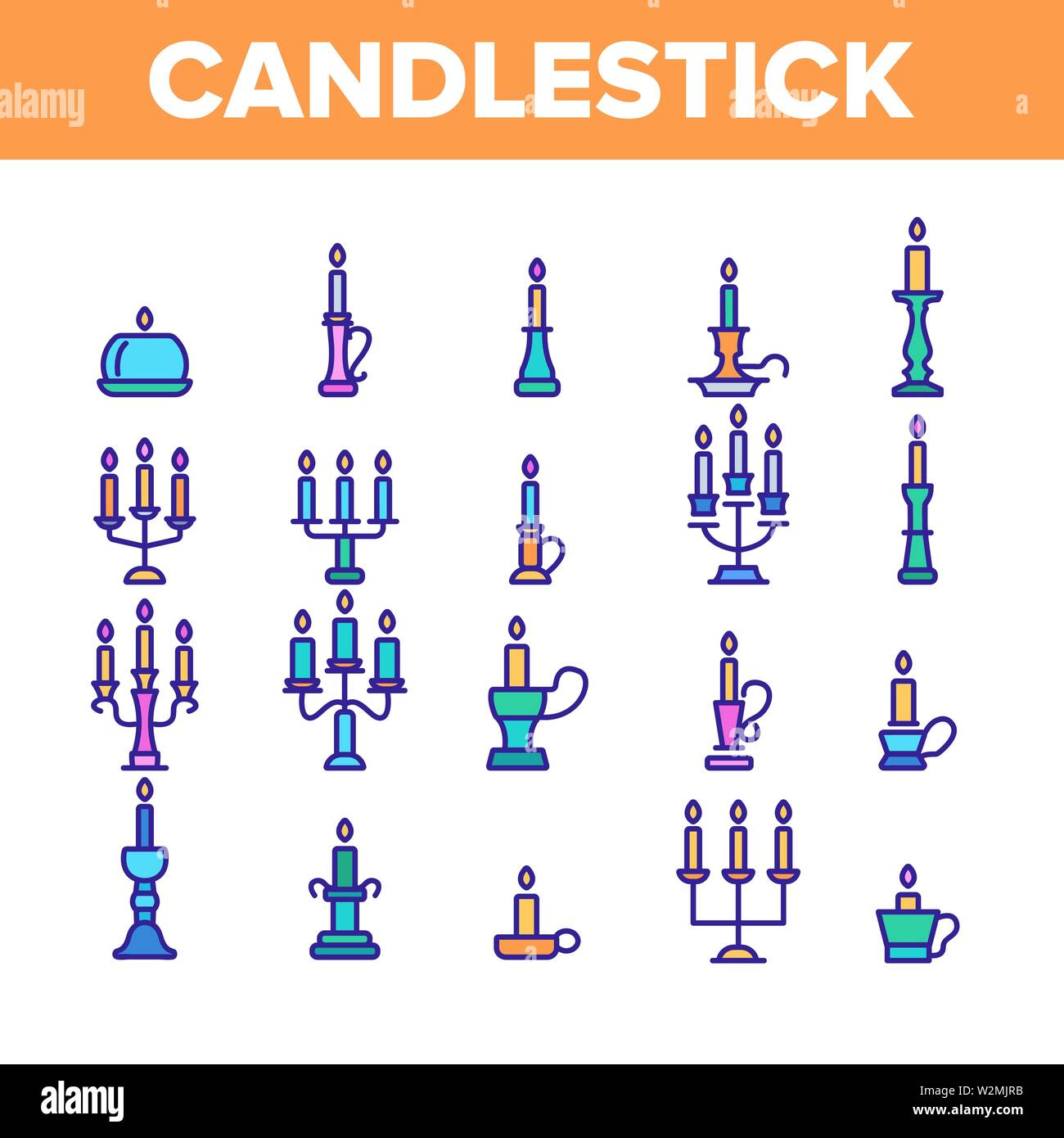 Candlestick, Old And Vintage Decor Vector Linear Icons Set Stock Vector ...