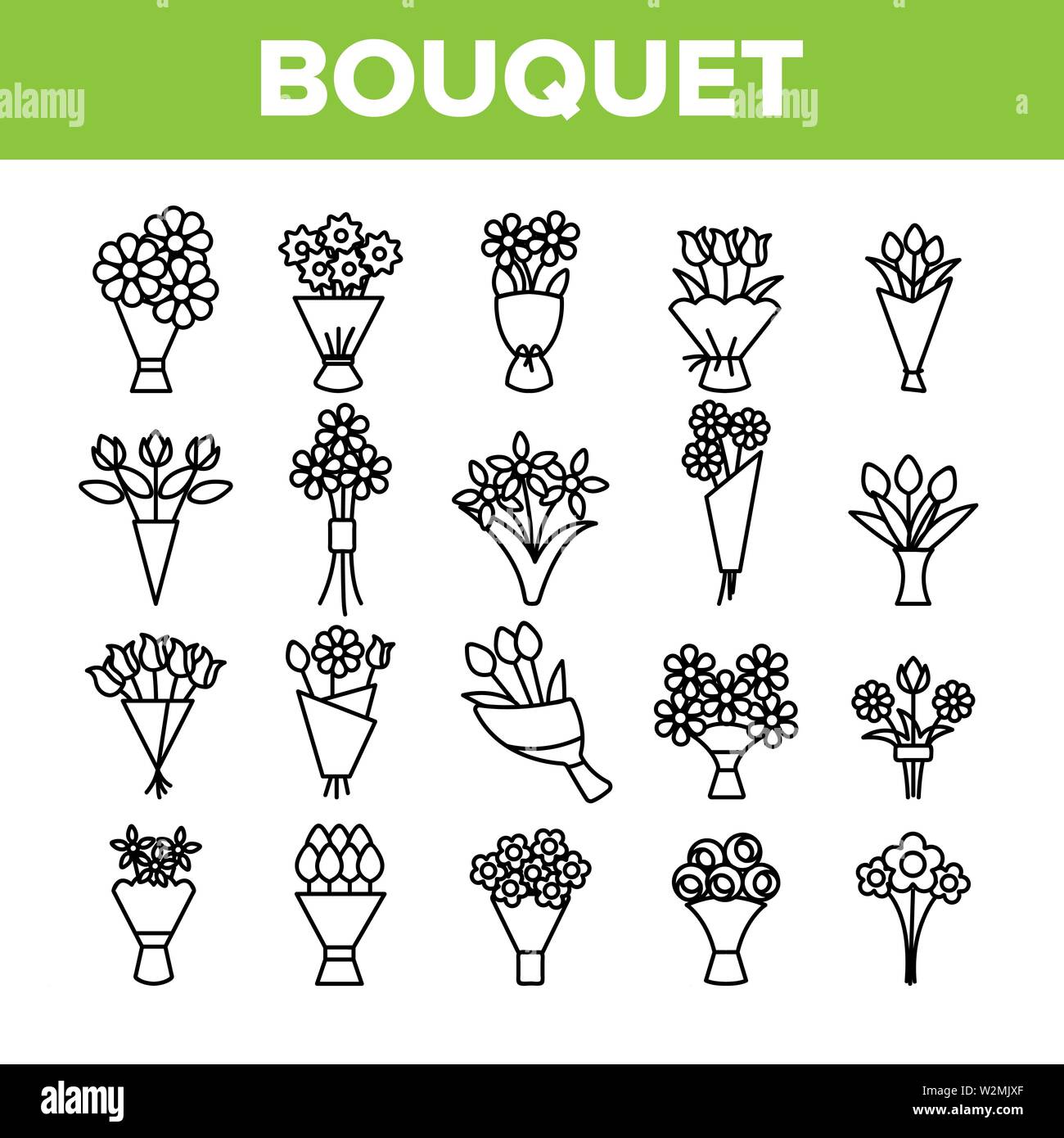Bouquets, Bunches Of Flowers Vector Icons Set Stock Vector Image & Art ...